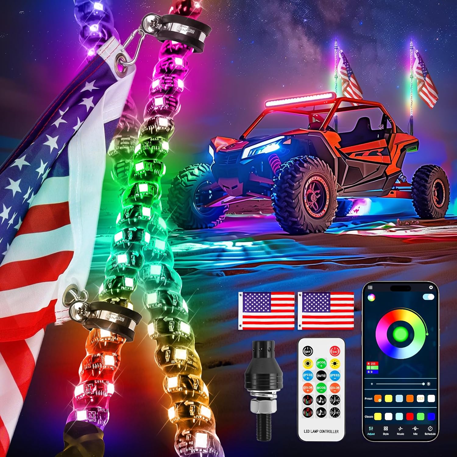 Amazon.com: DREAMOTOR Whip Lights, 2Pcs 3FT Spiral RGB LED Whip Lights for Side by Side with ...