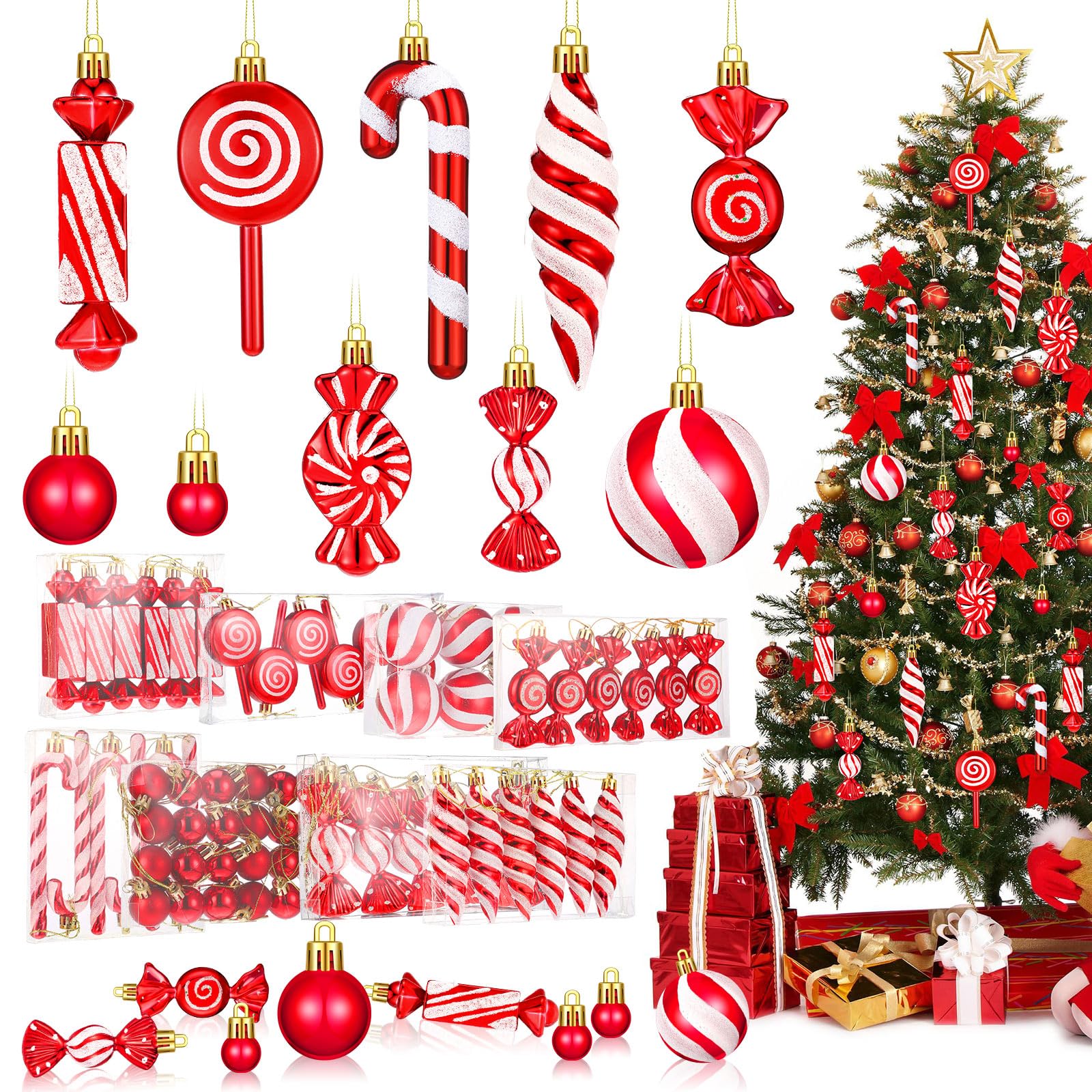 Amazon.com: Glitinsel 96 Pcs Christmas Tree Ornaments Candy Ball ...