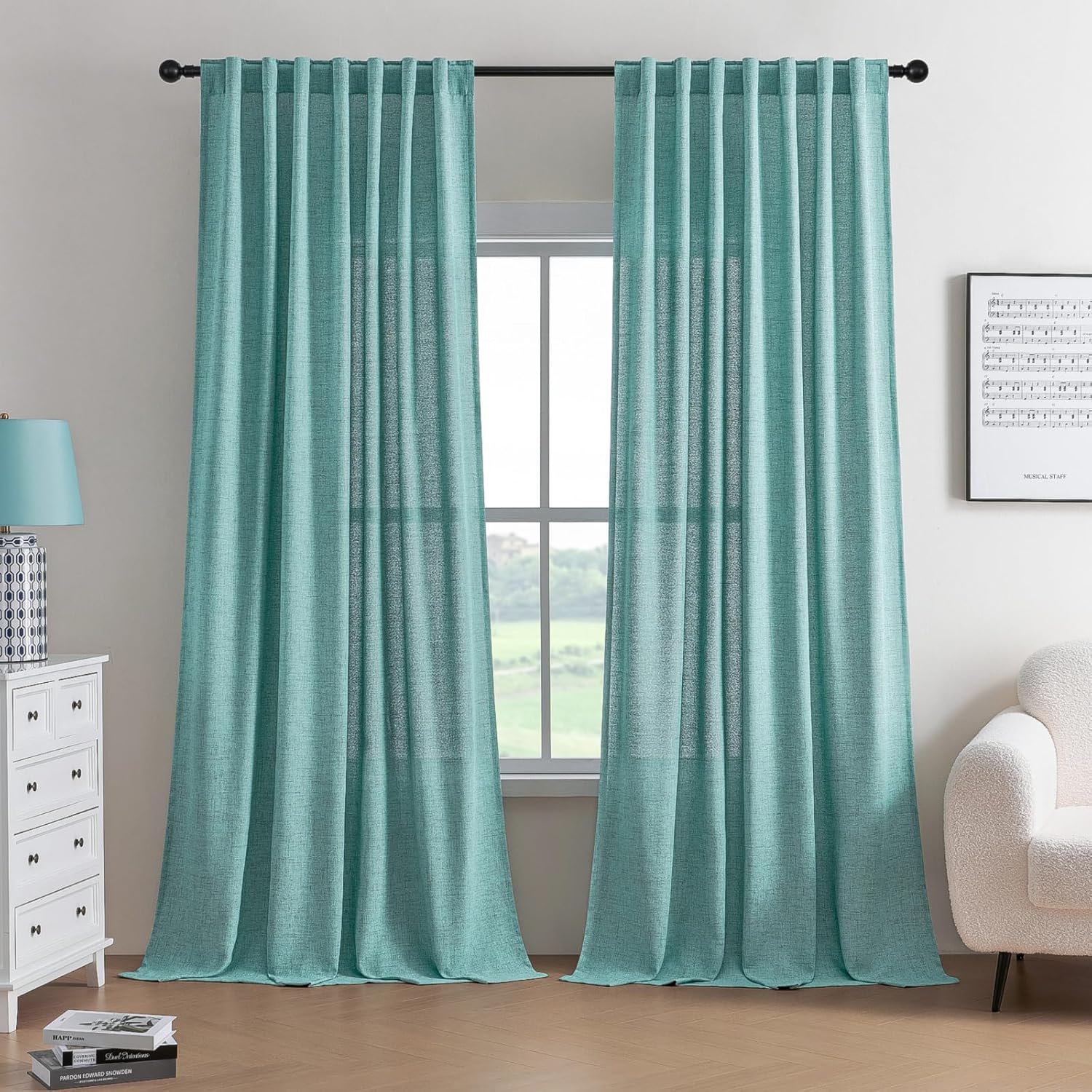 Amazon.com: FOLKSIDE Teal Turquoise Curtains 84 Inch Length 2 Panels ...