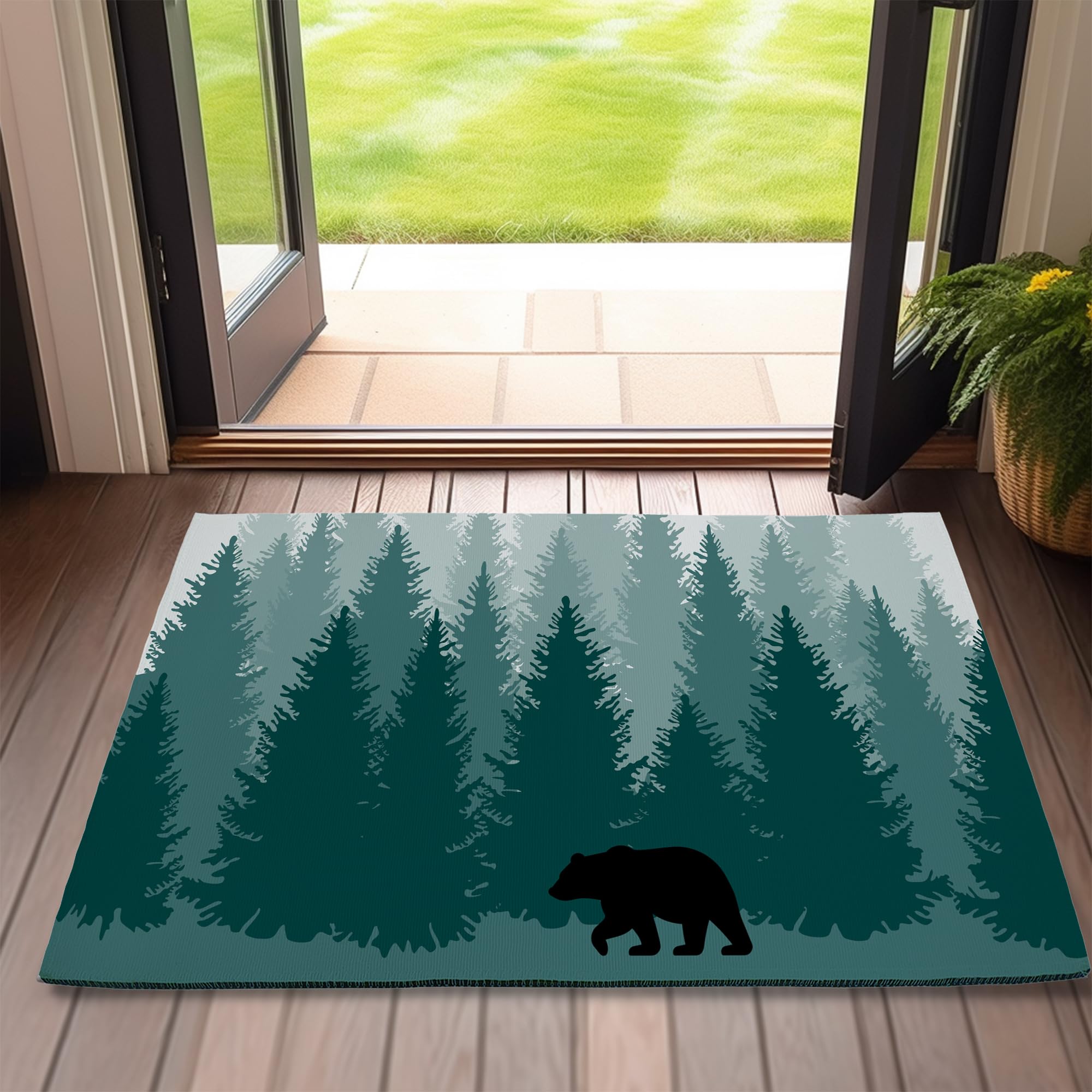 Amazon.com: Doormat Forest Bear Door Mats,Foggy Green Trees Indoor ...