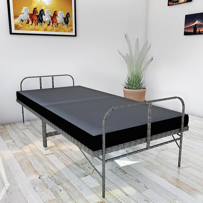 PS PARVESH SMART Metal Folding Bed Single Size with Double Layer Mattress for Sleeping Guest Bed ...