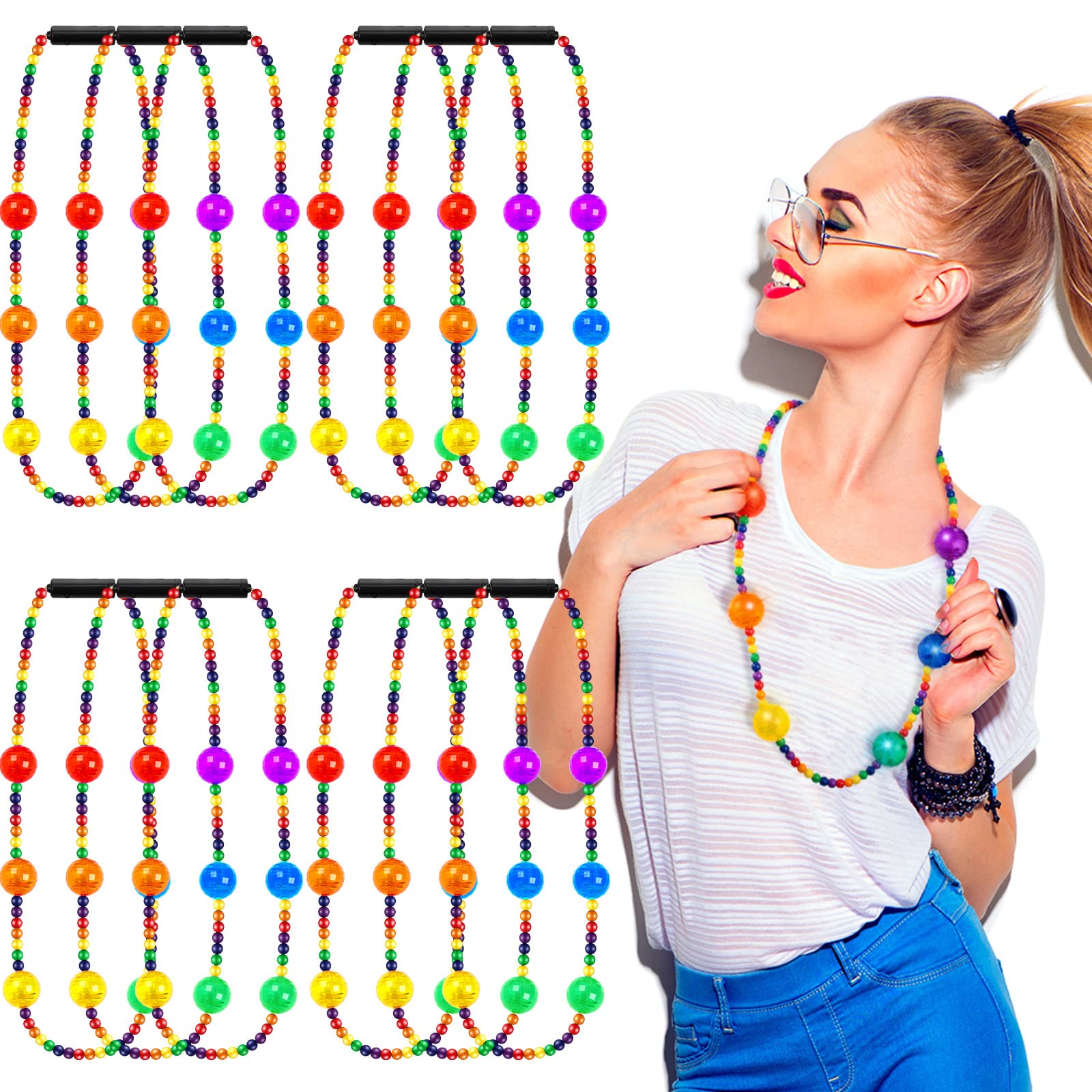 Karenhi 12 Pcs LGBT LED Rainbow Beaded Necklace Bulk Rainbow Gay Pride ...