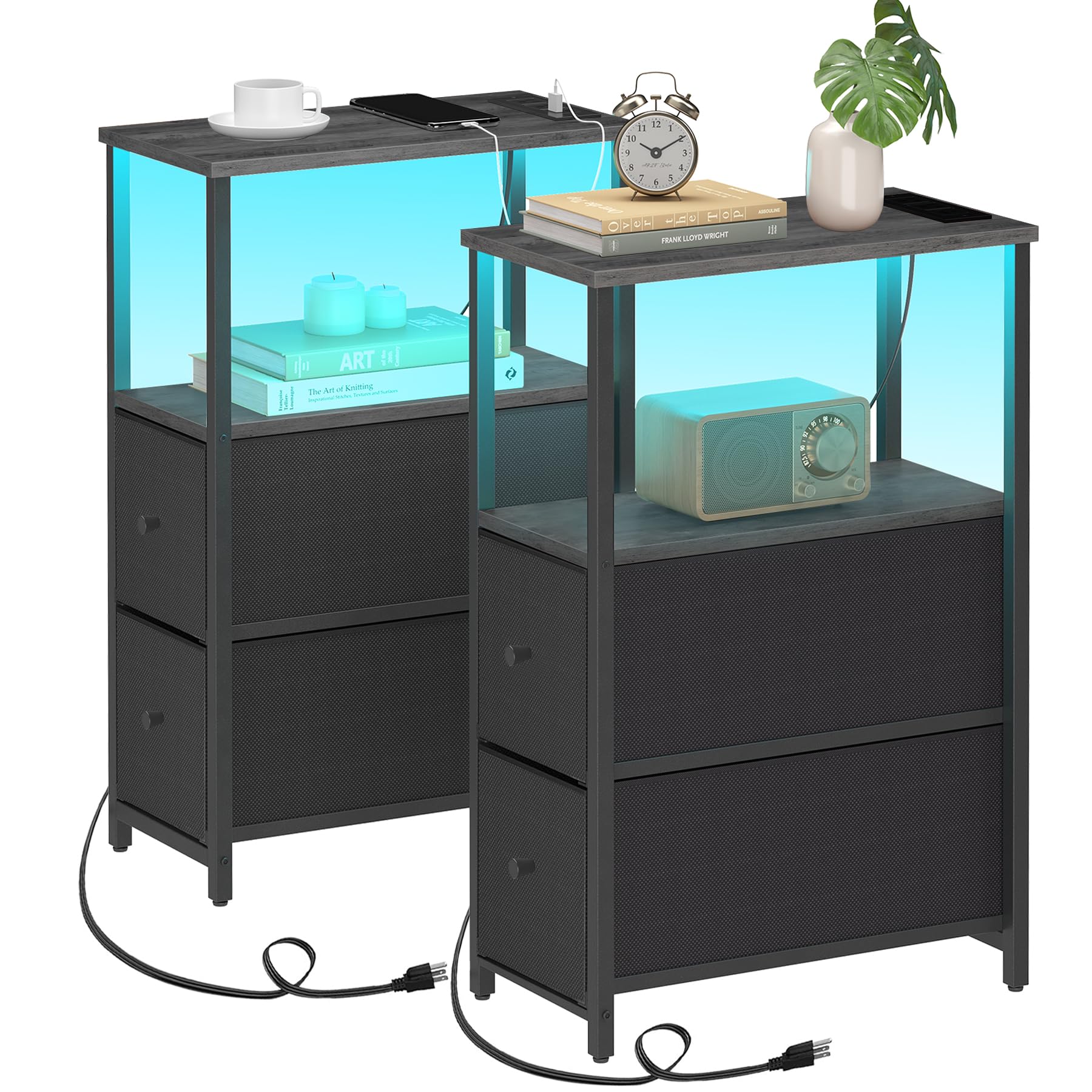 Amazon.com: TUTOTAK Small Narrow LED End Table with Charging Station ...