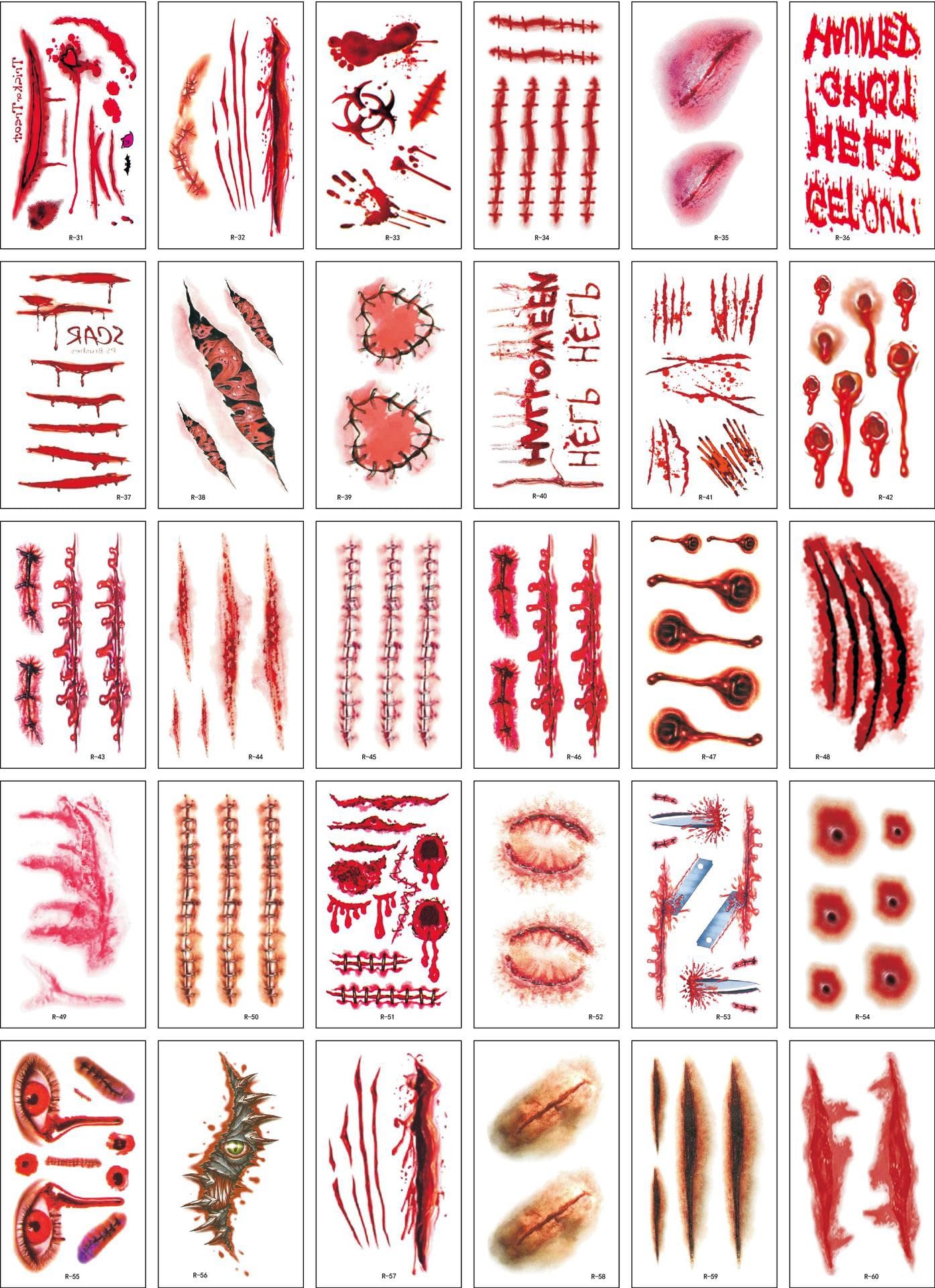 Snapklik.com : SRACU Scar Tattoo Stickers 30pcs Vivid Horror Realistic ...