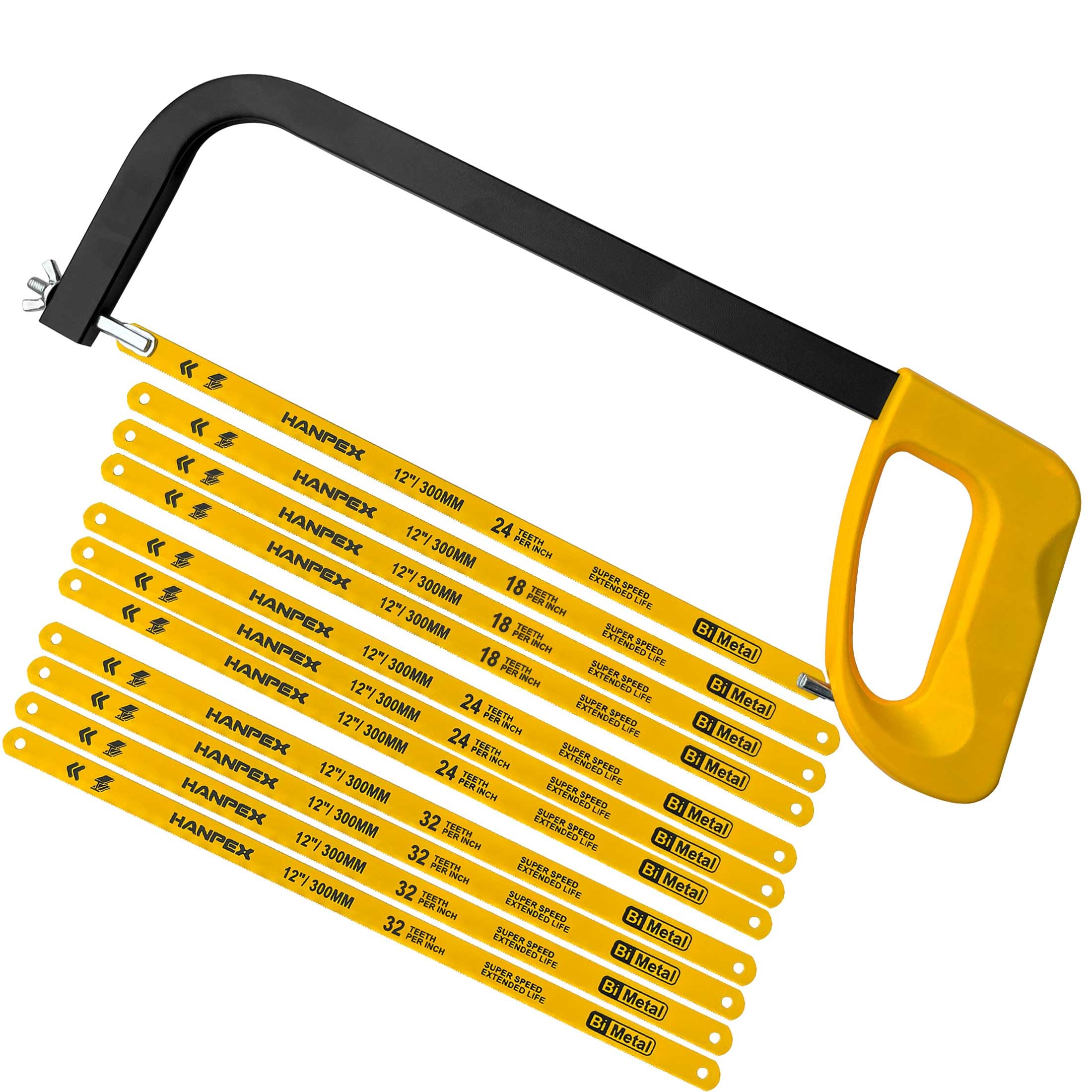 Hanpex 12in. High-Tension Hacksaw Frame with 10pcs Extra Bi-metal ...