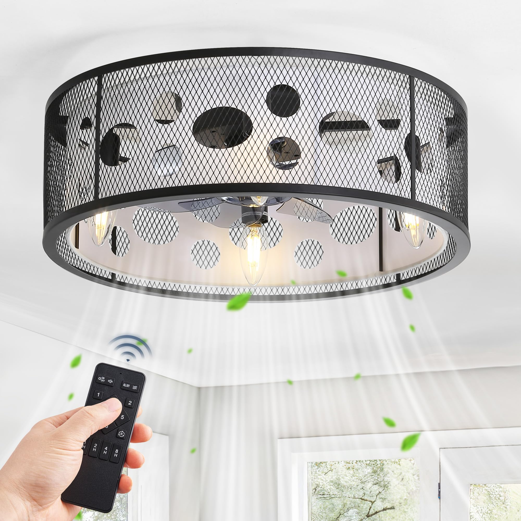 LEDIARY 18 Inch Boho Caged Ceiling Fans with Light,Small Farmhouse ...