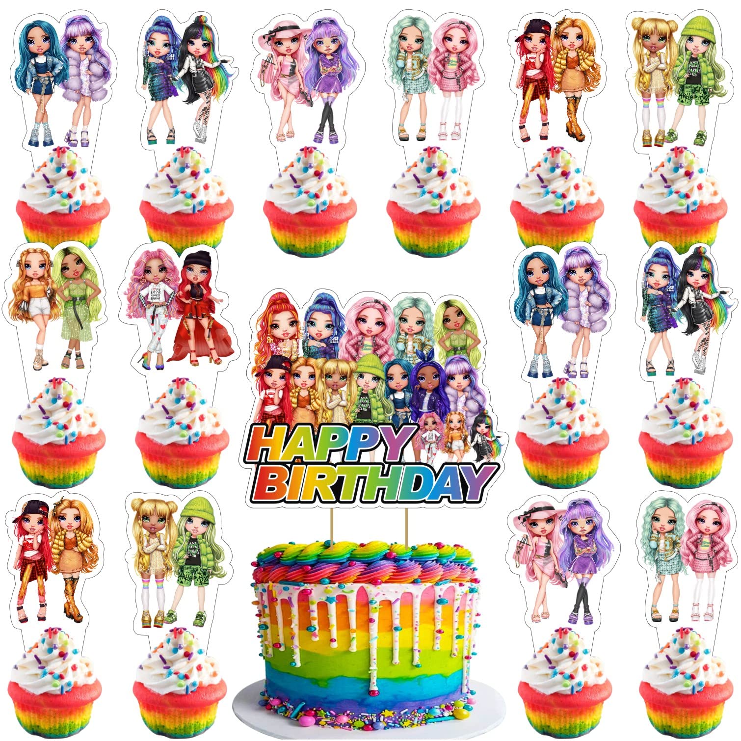 25pcs Rainbow High Dolls Cake Topper And Cupcake Toppers Set ...