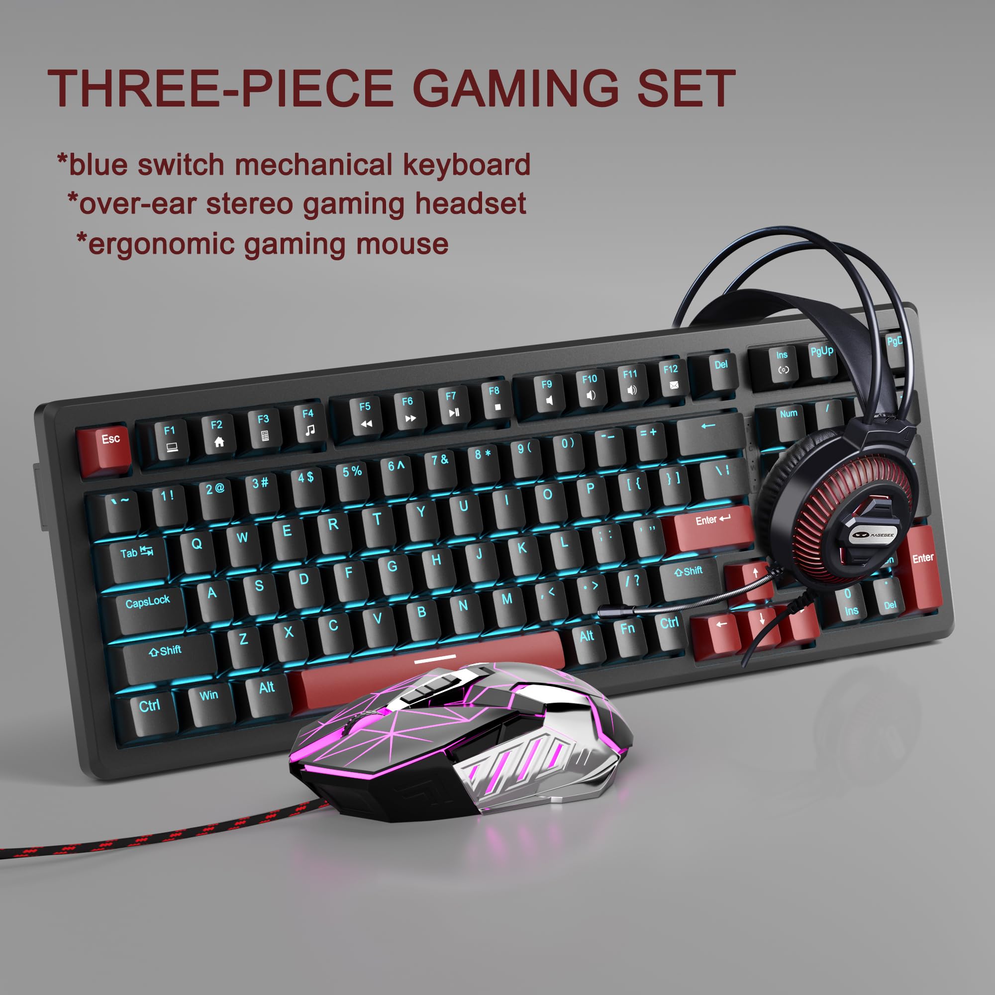Snapklik.com : Wired Gaming Keyboard And Mouse Headset Combo, Blue ...