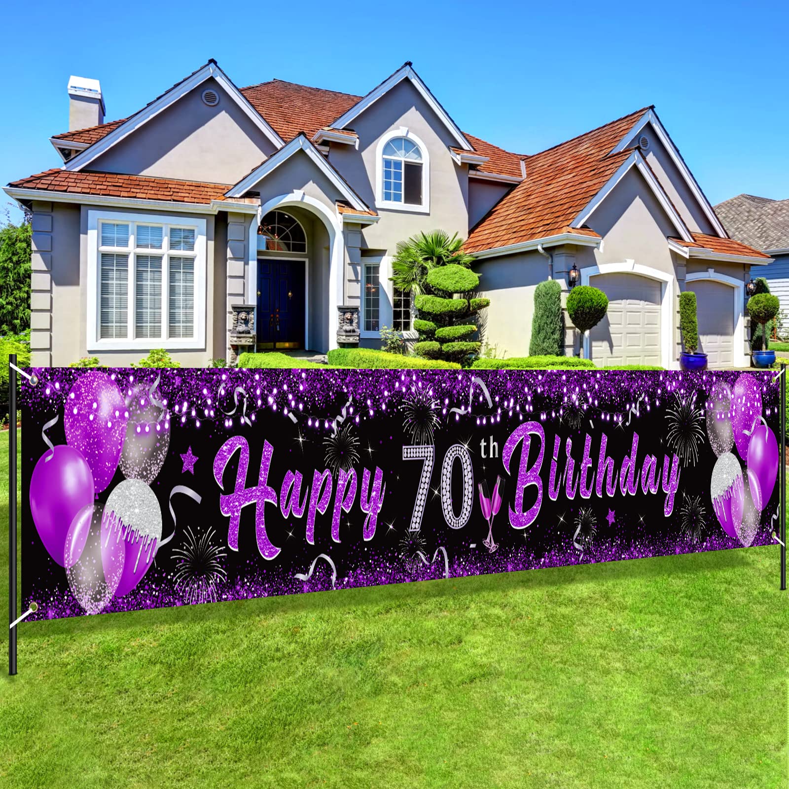 Amazon.com: Purple 70th Birthday Decorations for Women, Black Purple ...