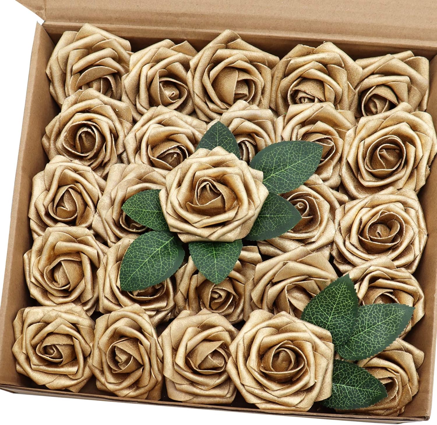 Amazon.com: J-Rijzen Artificial Flowers 25PCS Real Looking Gold Roses ...