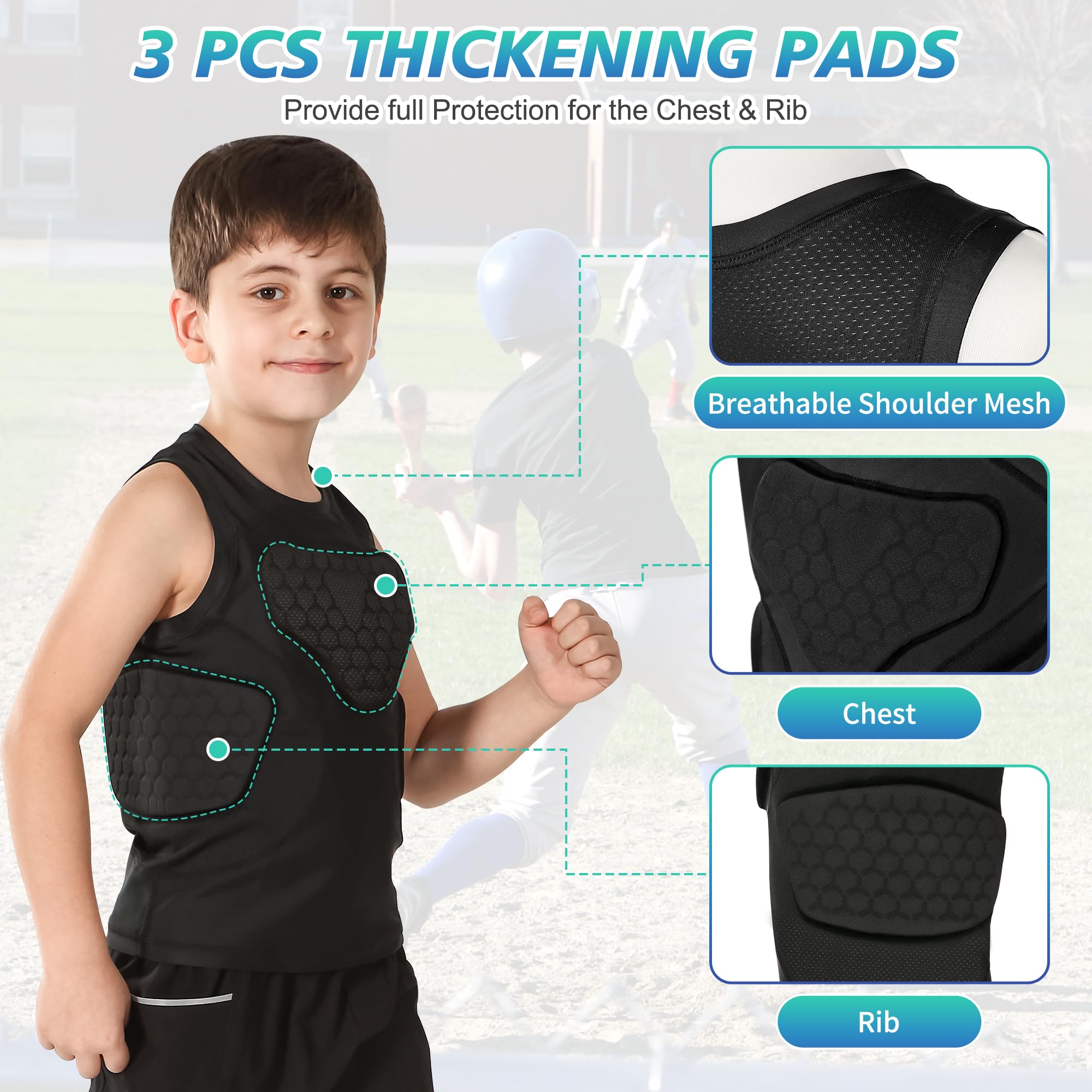 Snapklik.com : Youth Padded Football Shirt, Heart Sternum Rib ...
