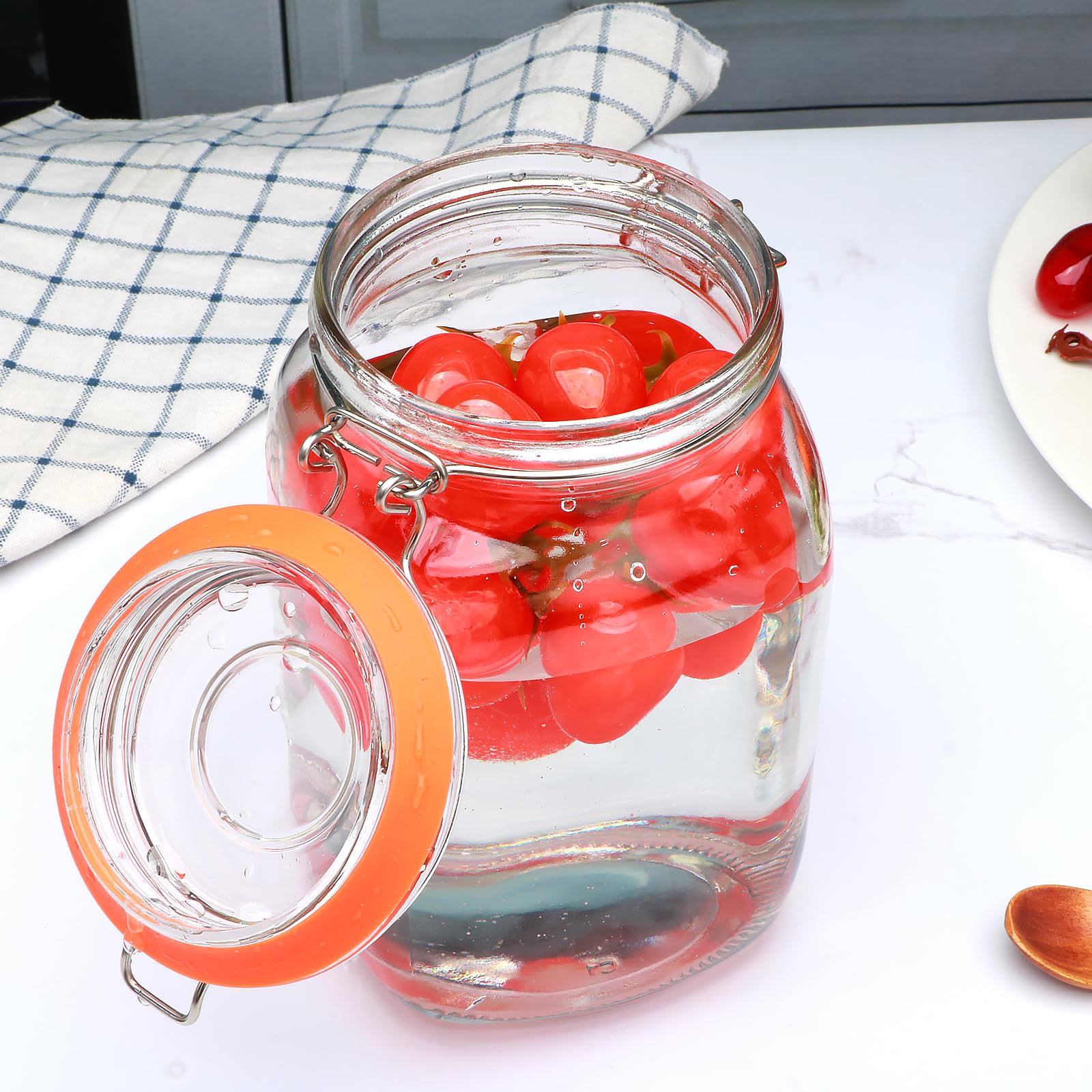 Encheng 50oz Glass Jars with Clamp Lids,Set of 4,1500ml Square Wide ...