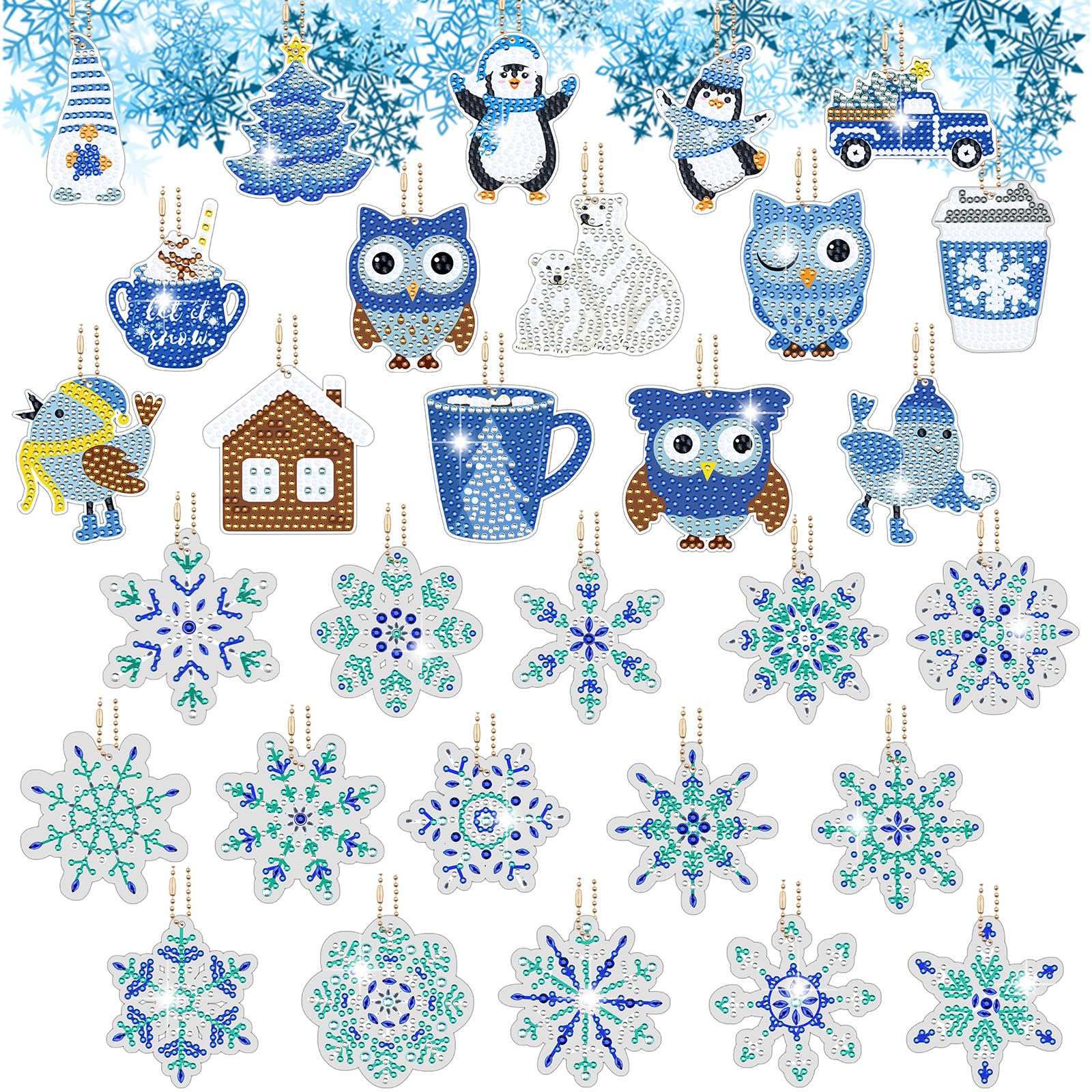 VEGCOO 30 Pcs Christmas Diamond Art Keyrings 5D Diamond Art Christmas ...