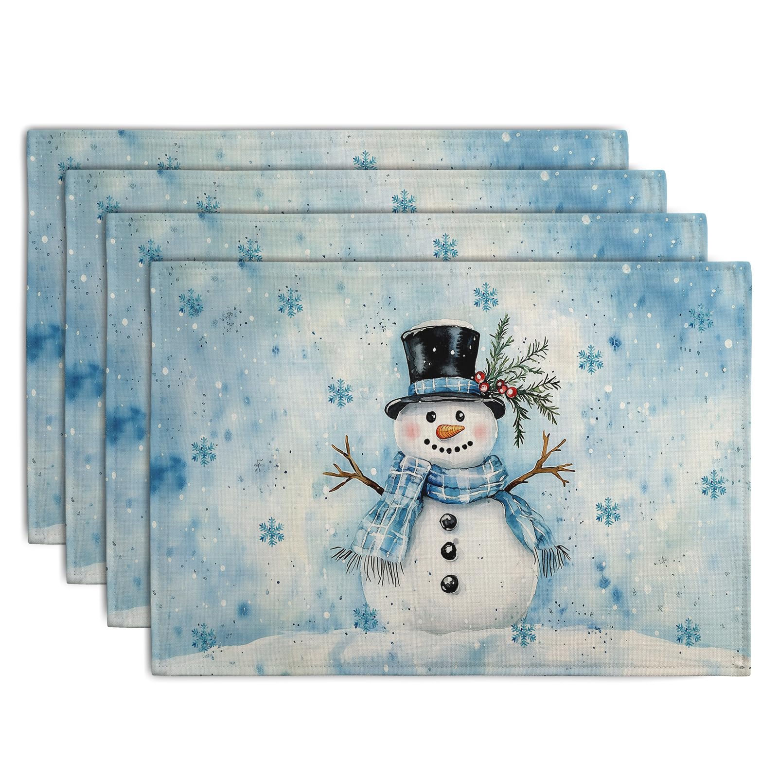 Amazon.com: Blue Snowman Snowflake Winter Placemats Set of 4 Seasonal ...