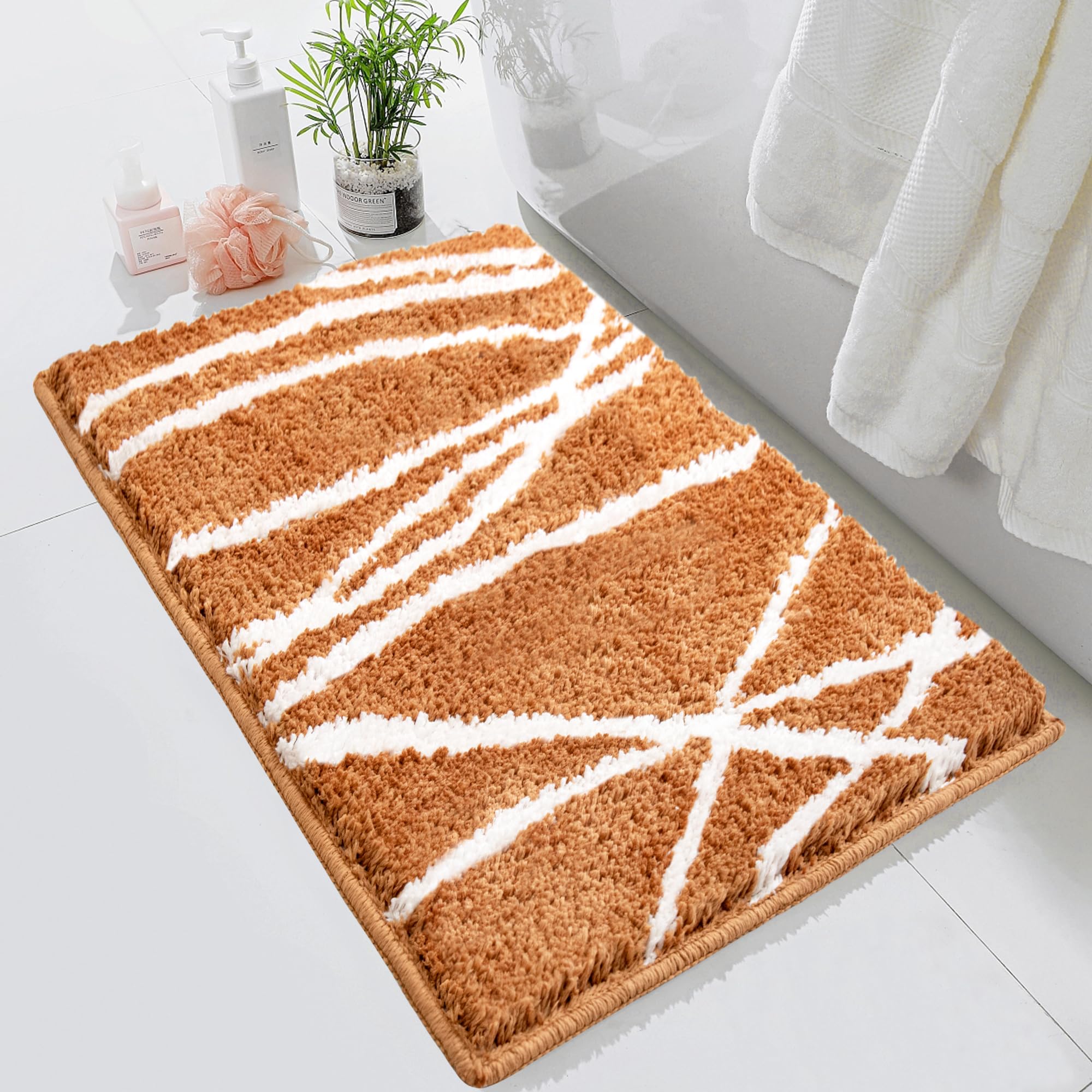 Amazon.com: Tititex Luxury Orange White Curve Line Bathroom Rug, 16x24 ...