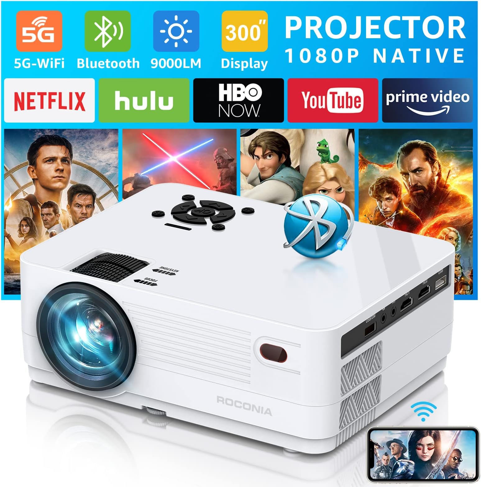 Amazon.com: 5G WiFi Bluetooth Native 1080 Projector : Electronics