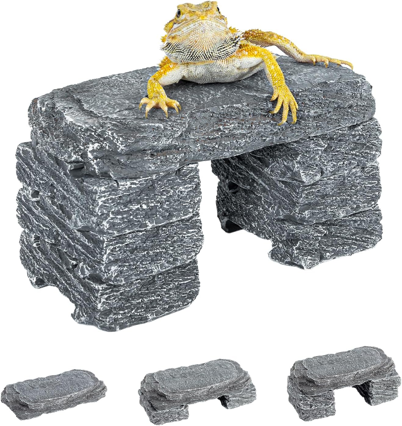 Amazon.com : REPTIZOO Reptile Resin Slate Stones Hide Cave, Multi ...