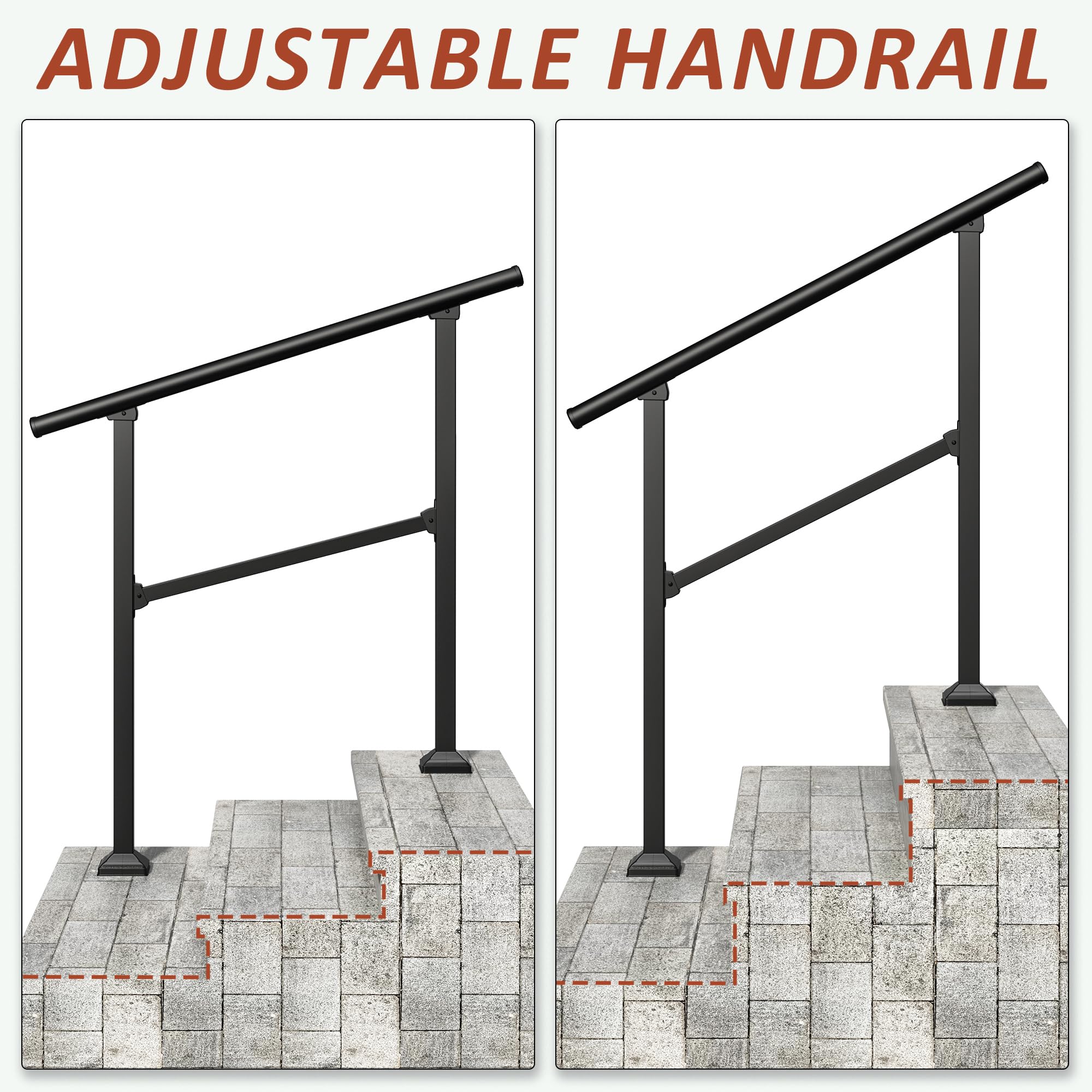 Snapklik.com : 2 Pack 2 Step Hand Rails For Outdoor Steps, Wrought Iron ...