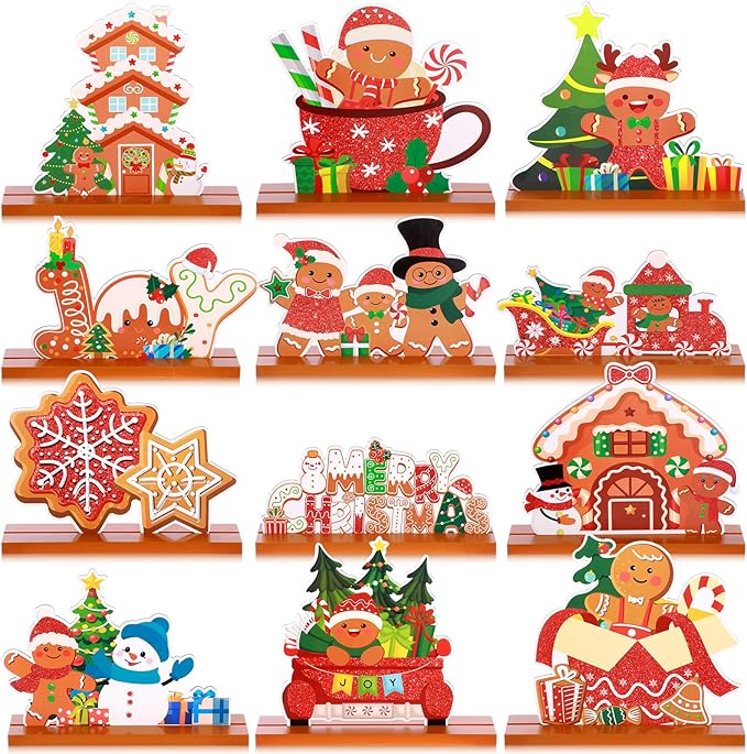Amazon.com: Marsui 12 Pcs Christmas Gingerbread Table Decorations ...