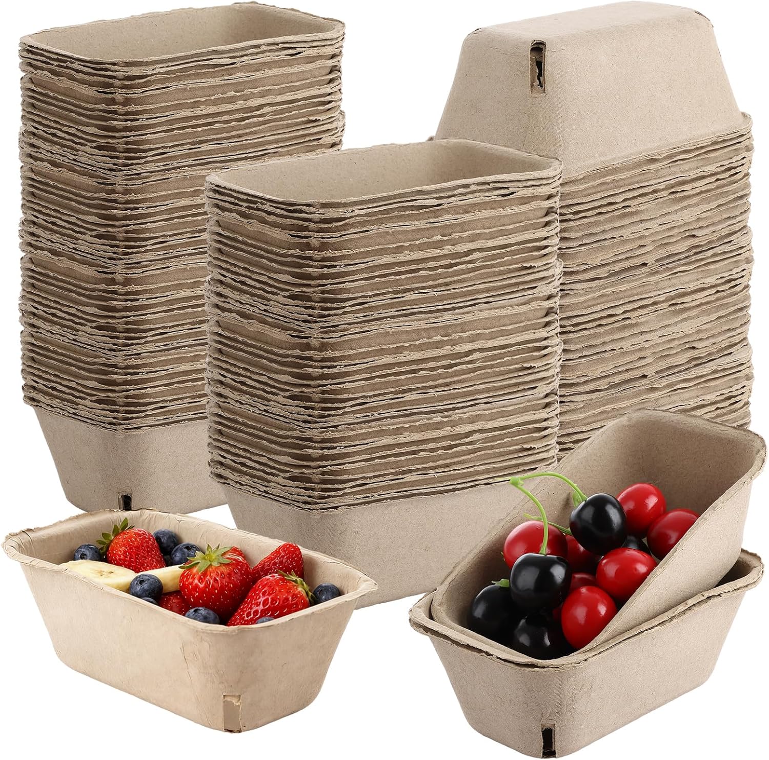 Amazon.com: MIVIDE 100 Pack Natural Pulp Fiber Large Berry Basket ...