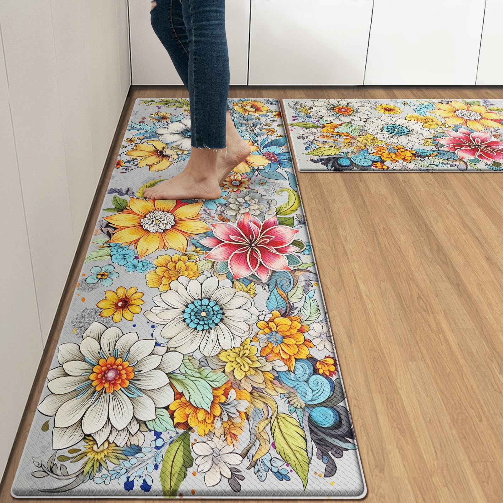 Amazon.com: Arttown Anti-Fatigue Kitchen Rug Set of 2 Colorful Boho ...