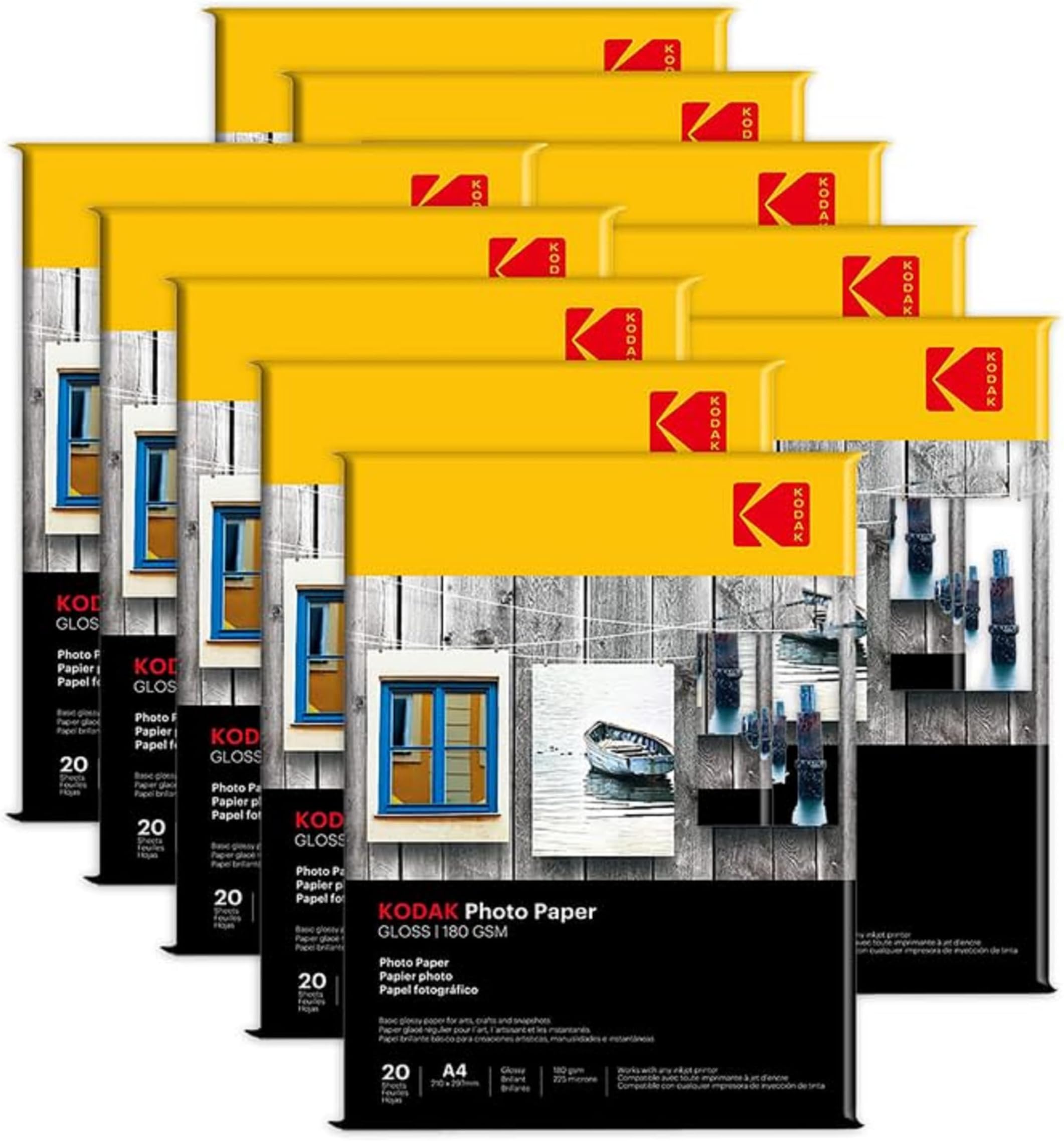 Kodak 180 GSM A4 Glossy Photo Paper – Water Resistant, Pack of 10 x 20 ...