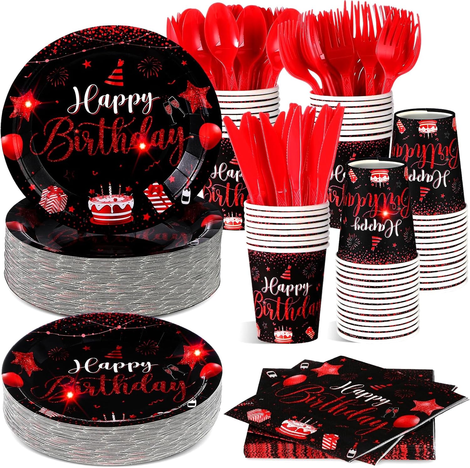 Amazon.com: Vesici 350 Pcs Happy Birthday Party Supplies Disposable ...