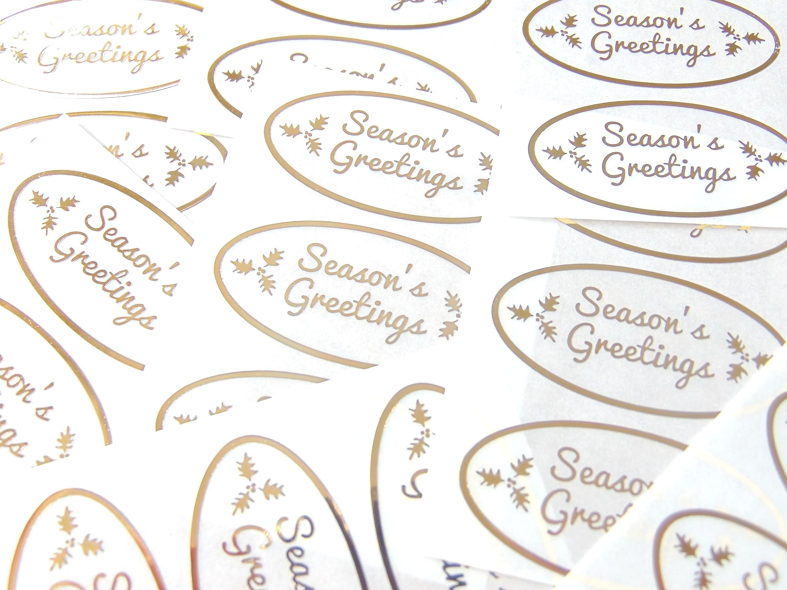 Pack of 24 Christmas Seasons Greetings Stickers, Bright Shiny Gold on ...
