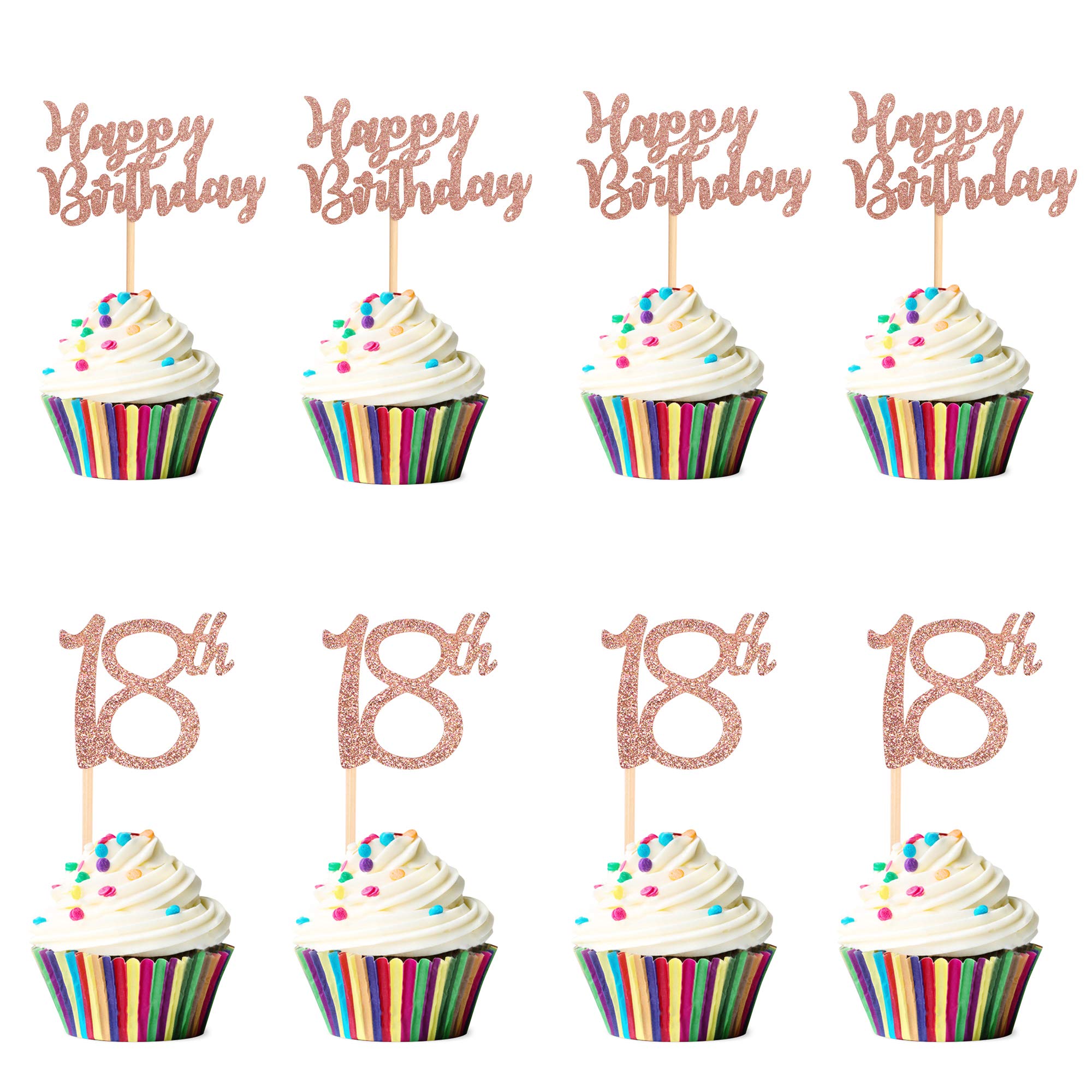 Snapklik.com : Pack Of 24 Rose Gold Glitter Happy Birthday 18 Cupcake ...