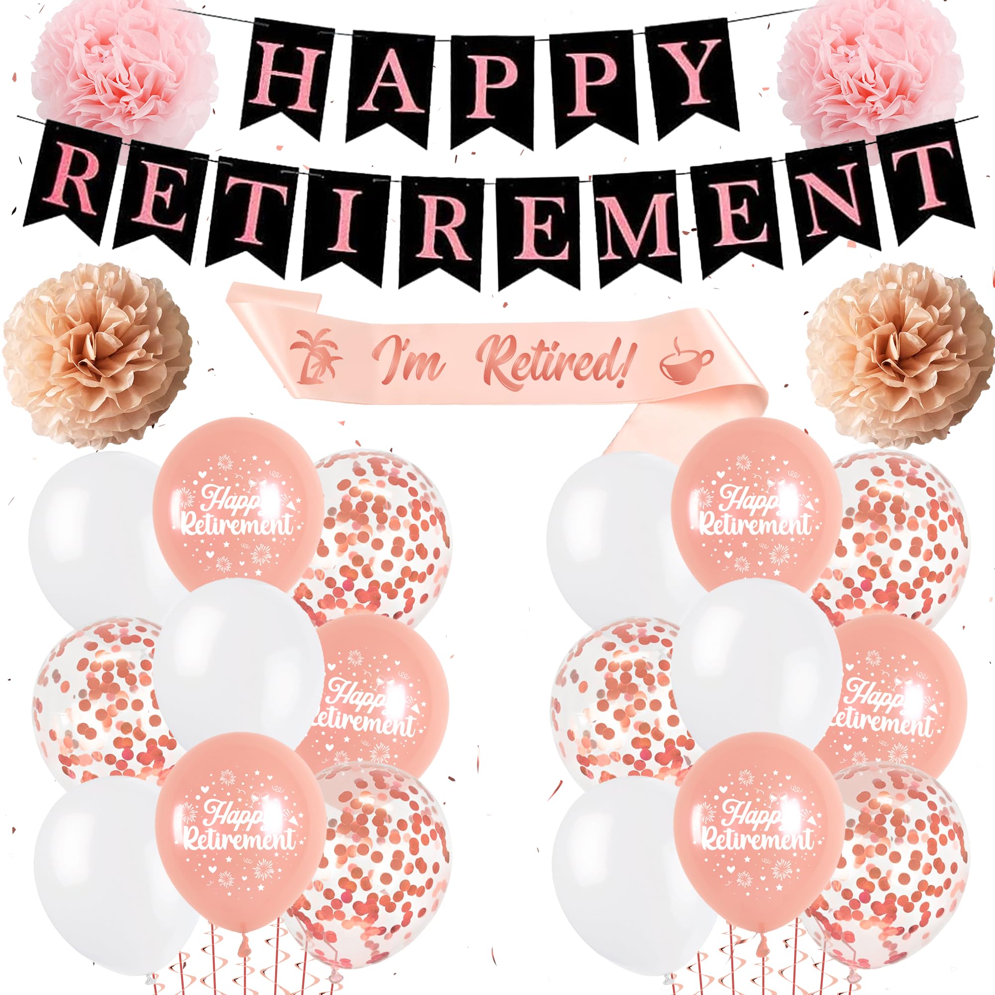 Rose Gold Retirement Decoration - 42 Piece Retire Balloon Set with ...
