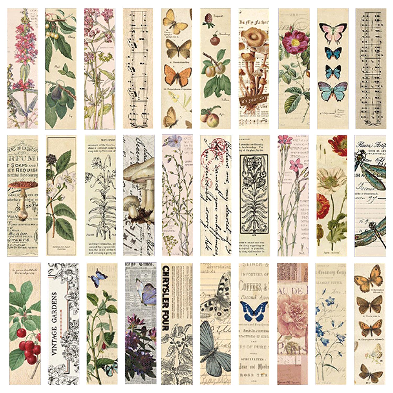 30 Sheets of Paper Bookmarks, Artistic Pattern Bookmarks, Vintage ...