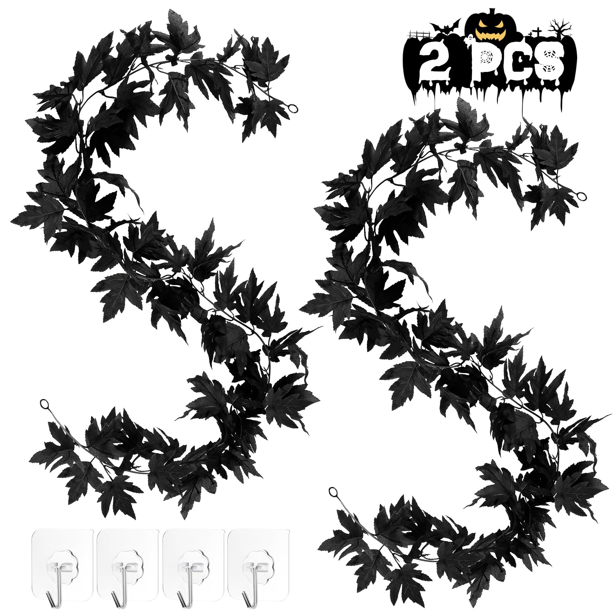 Amazon.com: 11.8FT Halloween Garland, 2 Pack Black Maple Leaf Garland ...