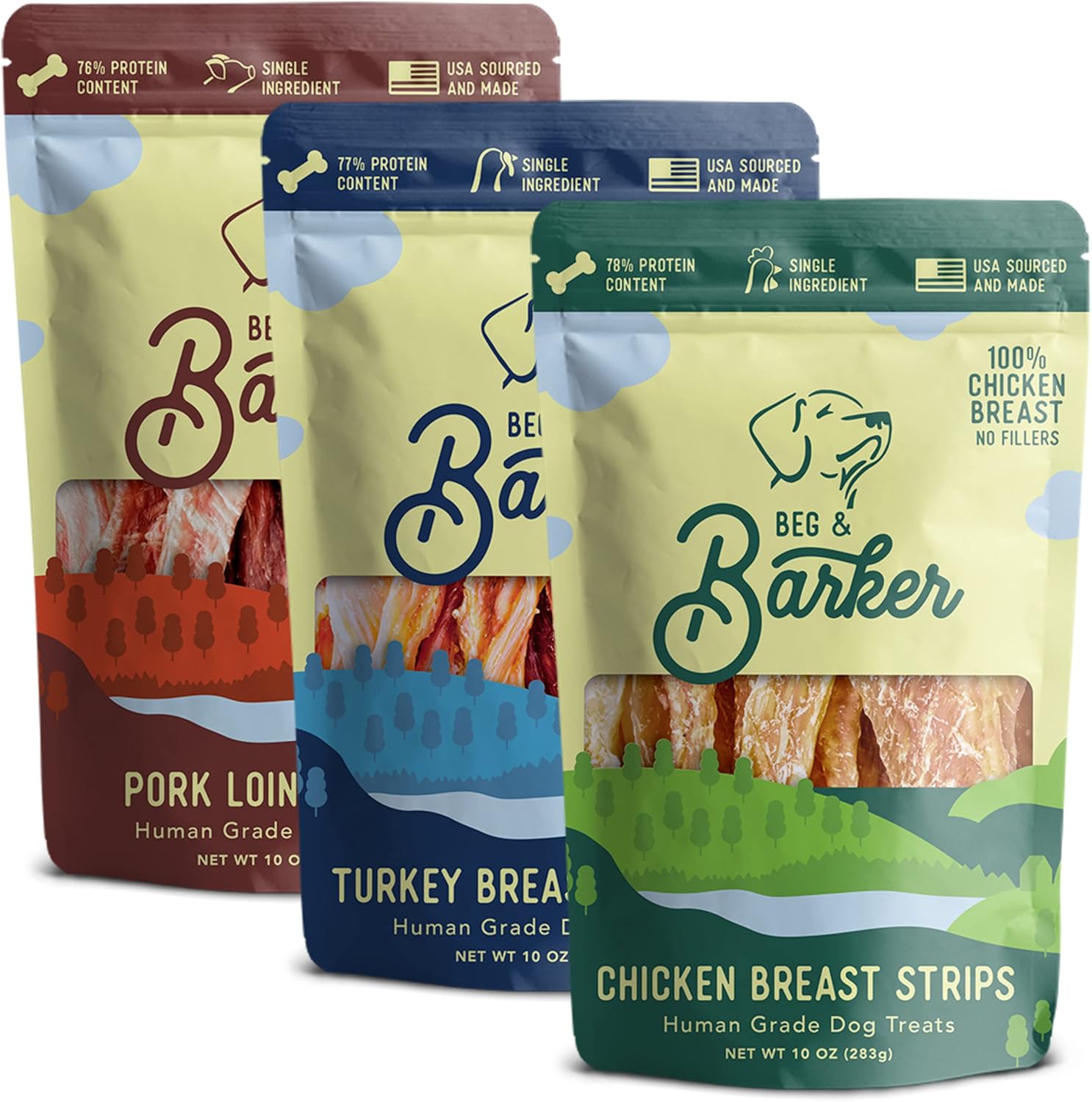 Amazon.com : Beg & Barker Chicken, Pork, & Turkey Jerky for Dogs (10 oz ...