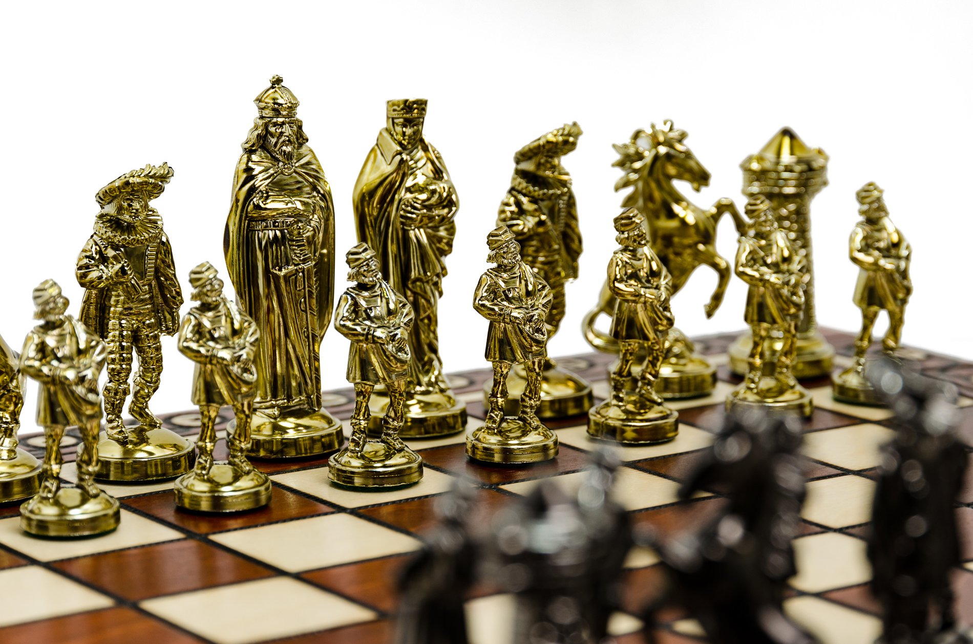 CHROME MEDIEVAL Chess Set 16" Wooden Chess Board with Ornaments and ...