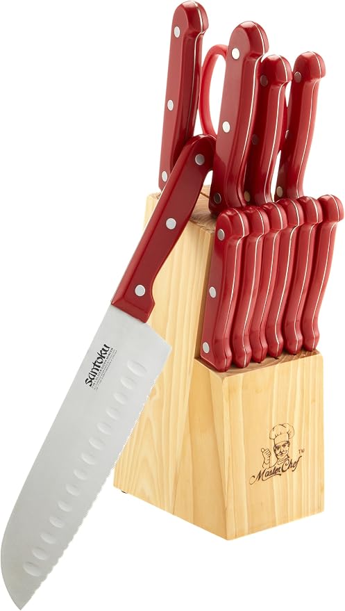Amazon.com: Masterchef 13-Piece Knife Set with Block, Red: Red Kitchen ...