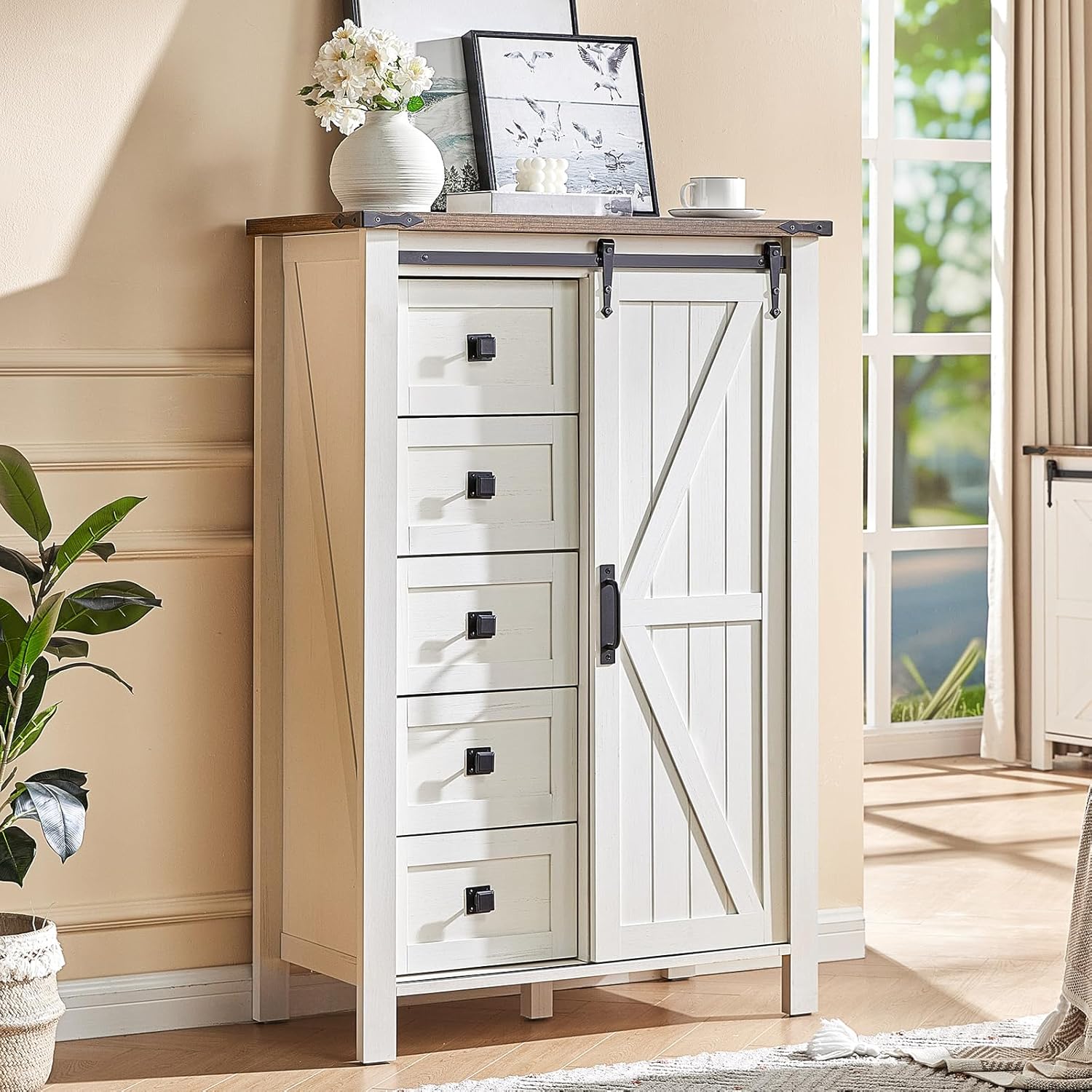 Amazon.com: AMERLIFE Farmhouse 5 Drawer Dresser with Sliding Barn Doors ...