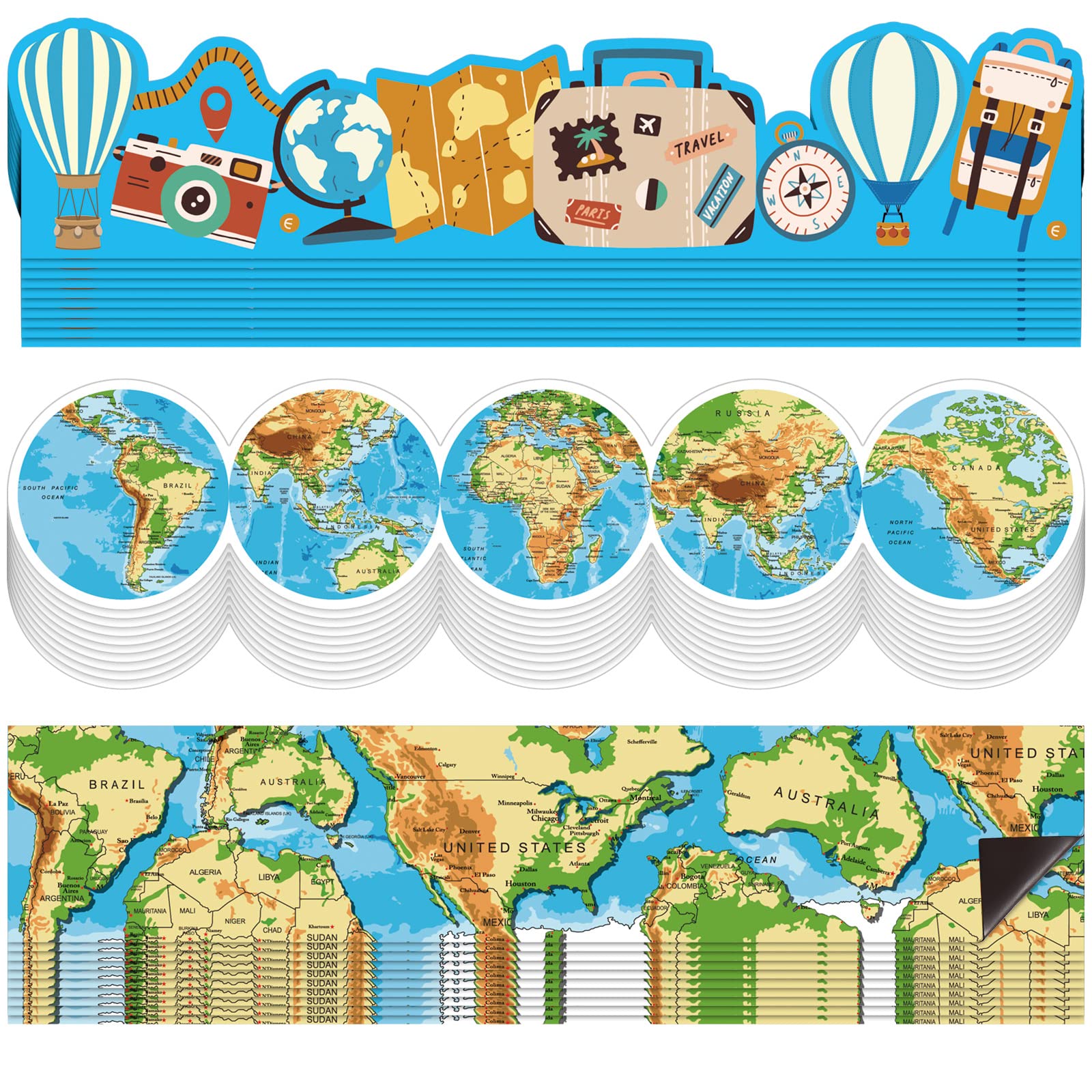 Amazon.com: 30 Pcs Travel The Map Globes Bulletin Board Borders 29.5ft ...