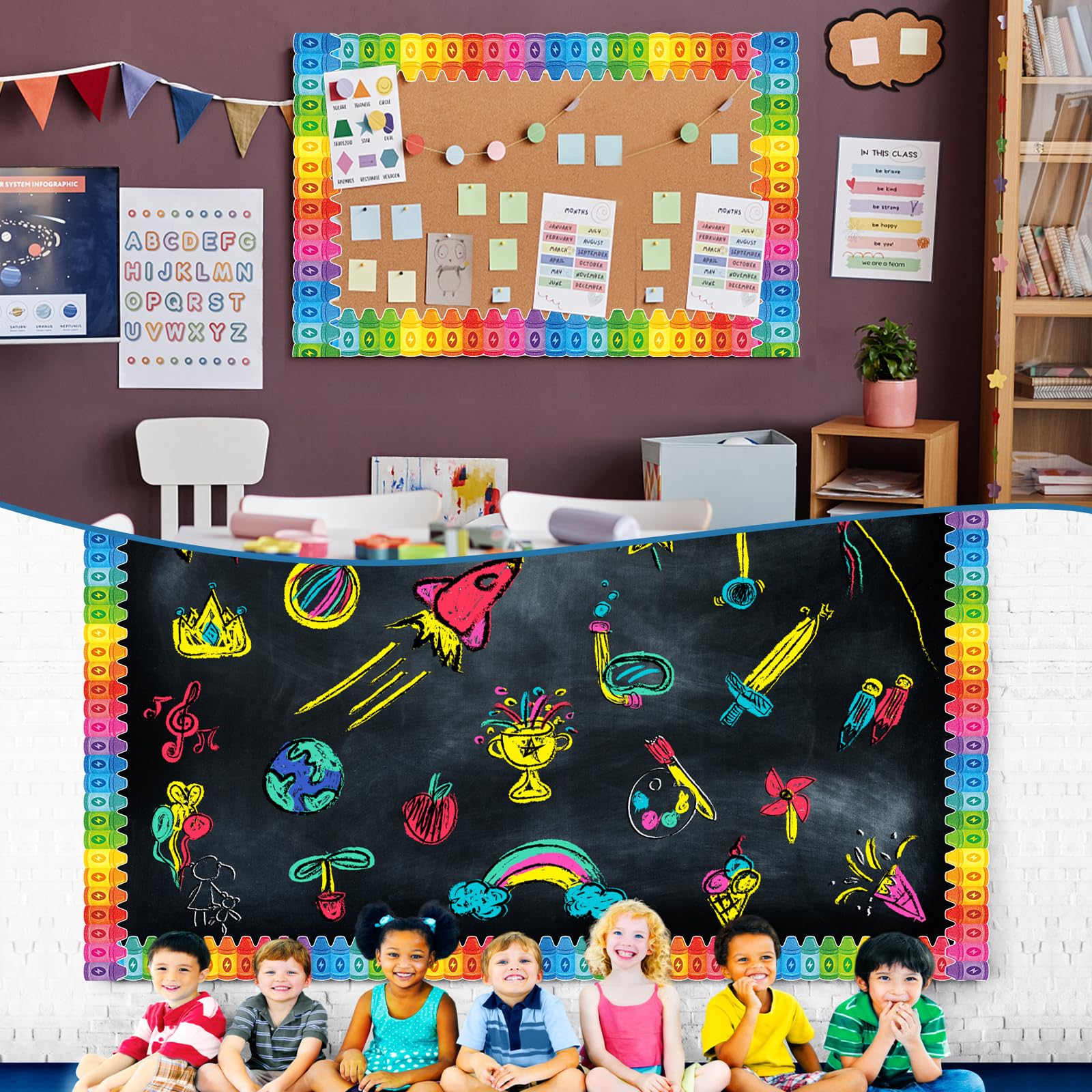 Snapklik.com : 65.6Ft Crayon Bulletin Board Borders, Rainbow Crayon ...
