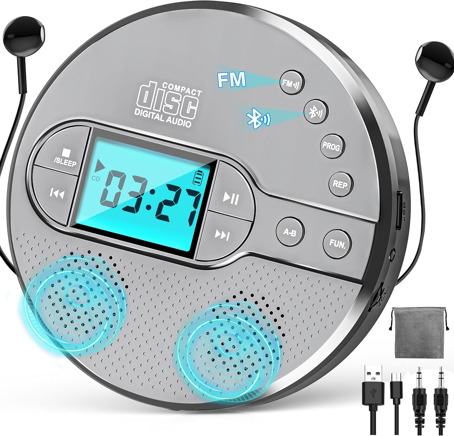 Amazon.com: Walkman CD Player with Bluetooth - 2000mAh Rechargeable ...