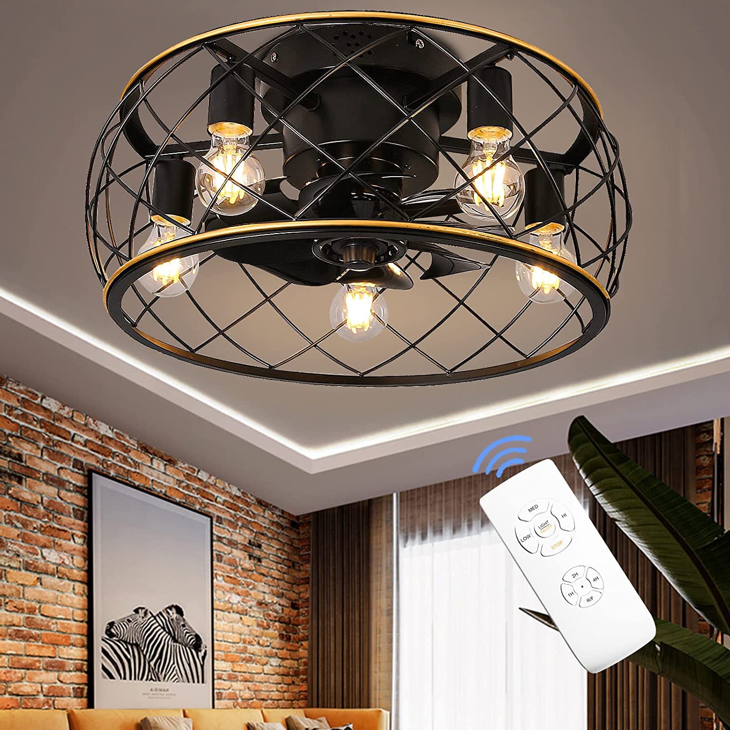 Ohniyou Criss-Cross Caged Ceiling Fan with Light, 20 Inch Small Ceiling ...