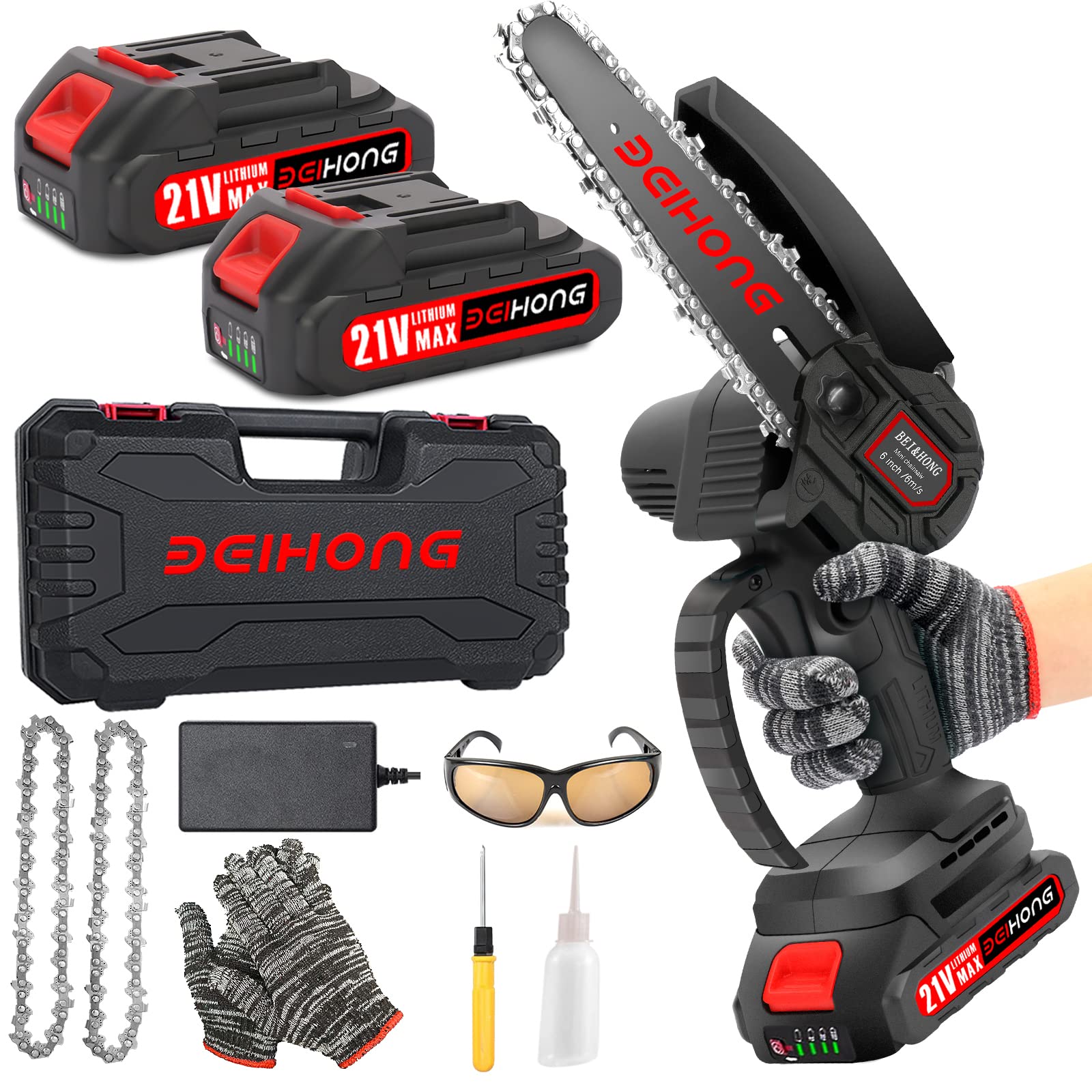 Mini Chainsaw 6-Inch with 2 Battery, Cordless power chain saws with ...
