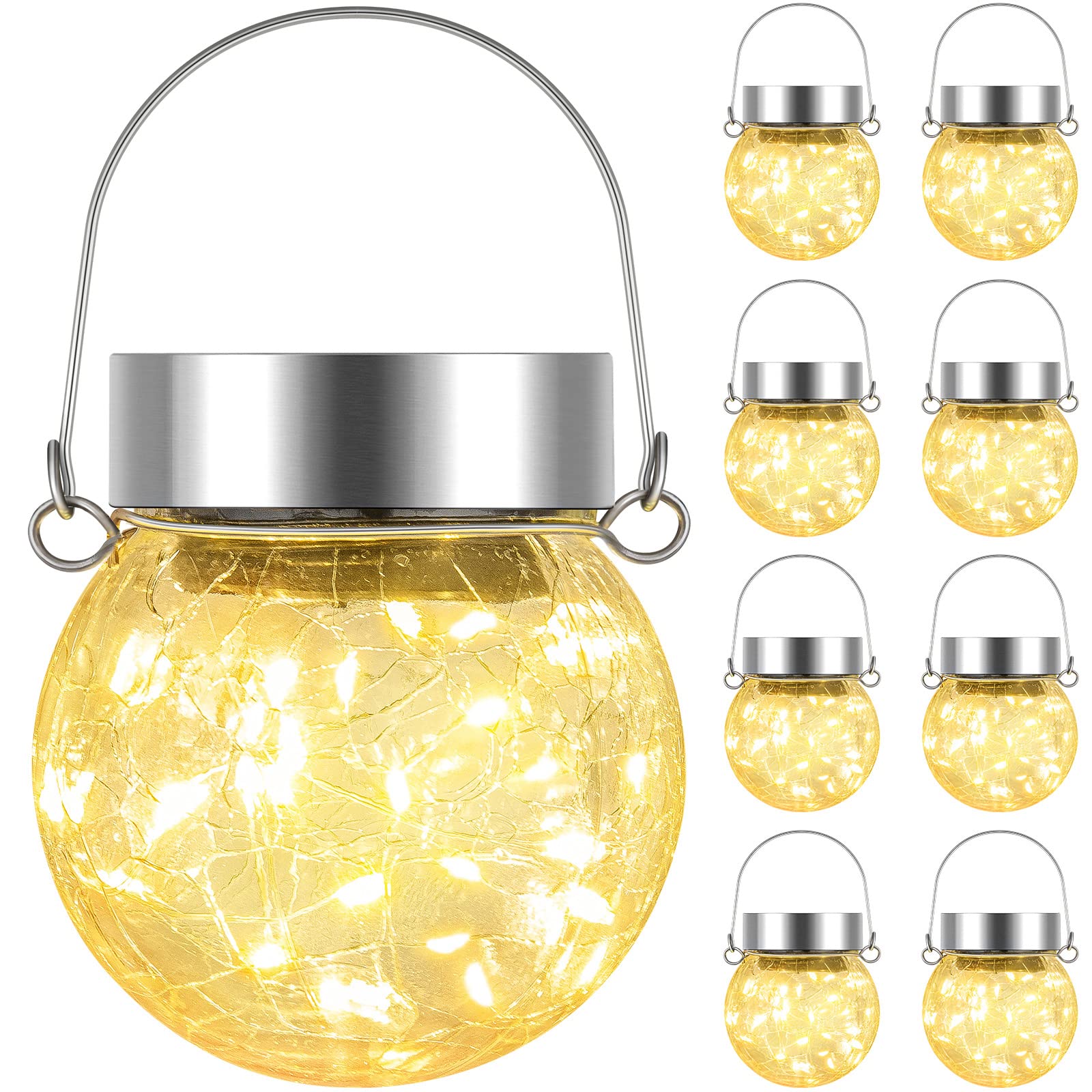 8 Pack Solar Hanging Lights Outdoor, Cracked Glass Solar Ball LED ...