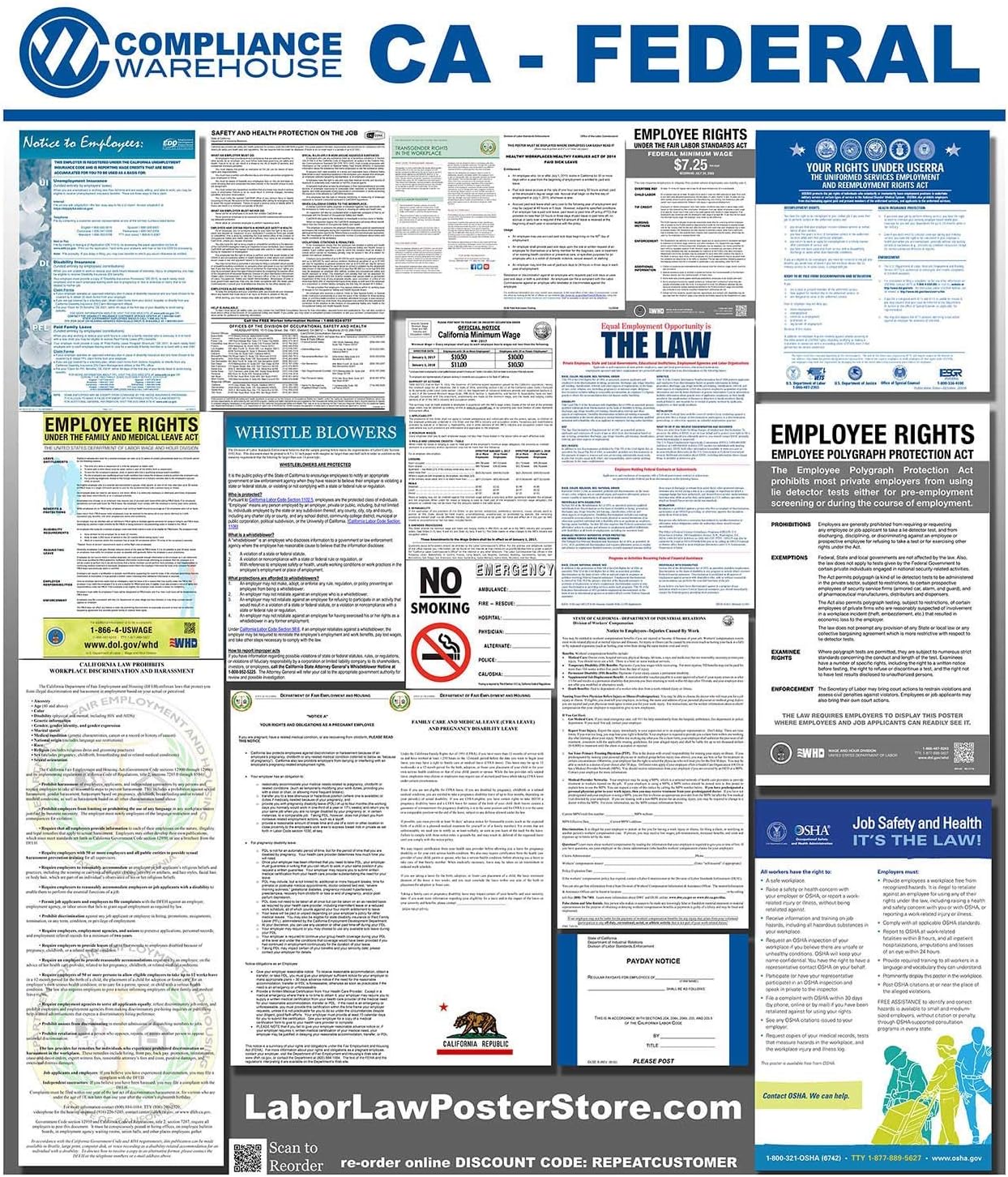 Amazon.com : 2024 California CA State Federal all in 1 LABOR LAW POSTER ...