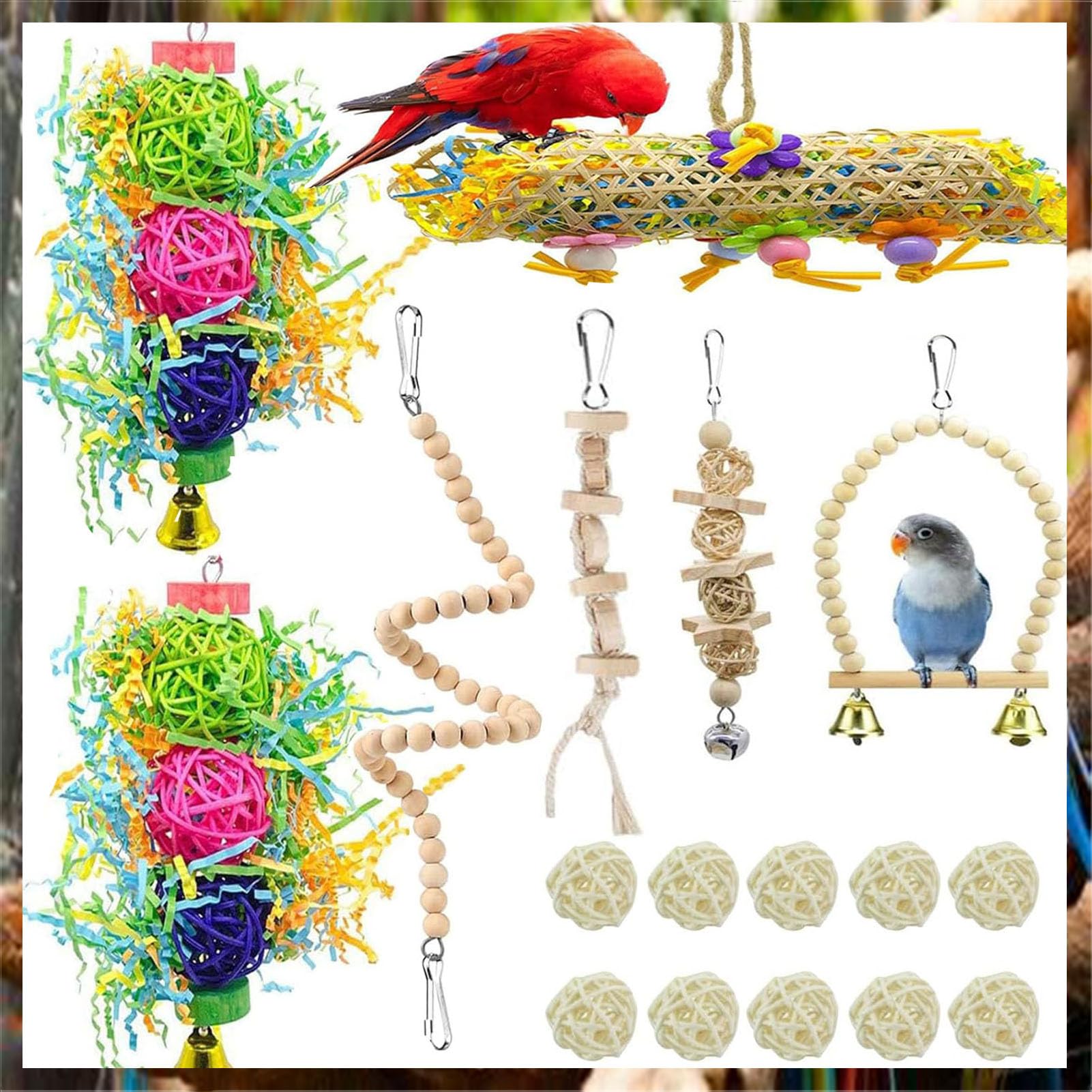 17Pcs Bird Toys,Parakeet Toys with Colorful Bird Chewing Shredding ...