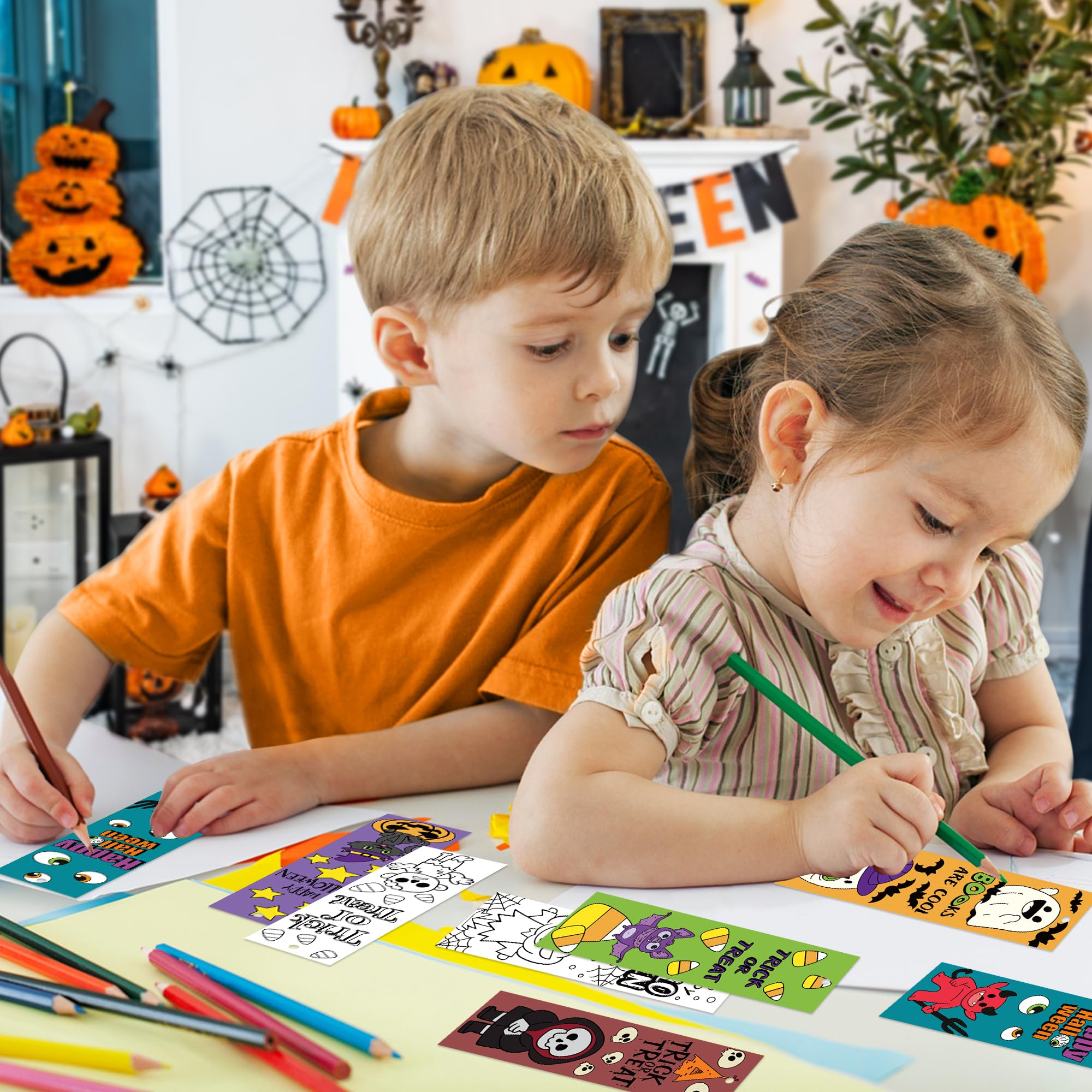 Snapklik.com : 75Pcs Halloween Color Your Own Bookmarks Kids DIY ...
