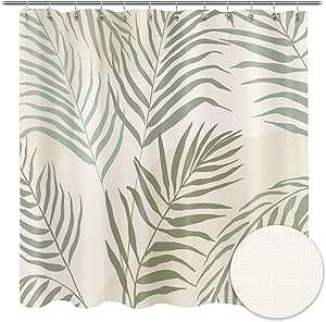 Amazon.com: Sunlit Sage Green Textured Slubbed Fabric Shower Curtain, Mid Century Modern Palm ...