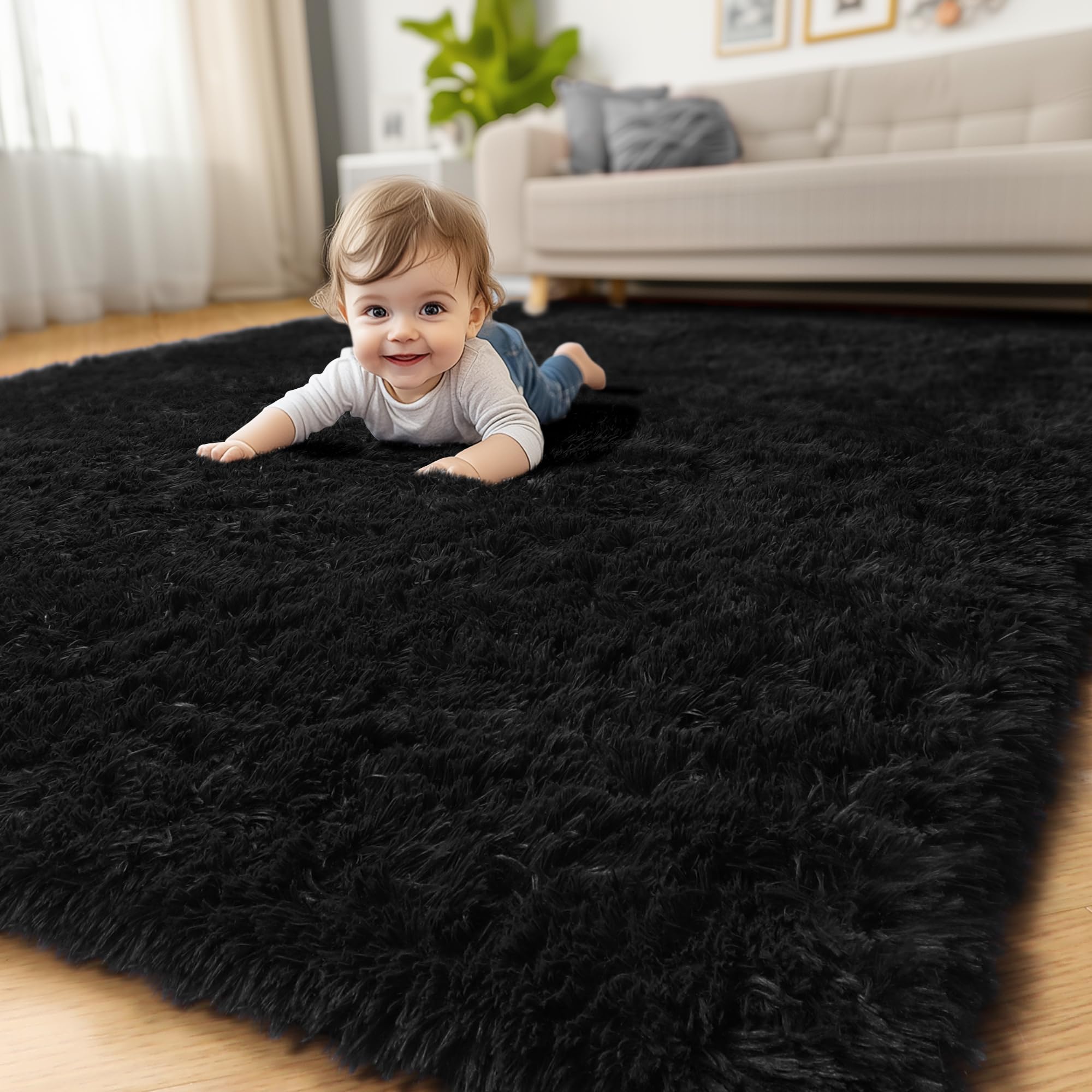Amazon.com: Amdrebio Black Area Rug for Bedroom,5x8 Rug,Large Fluffy ...