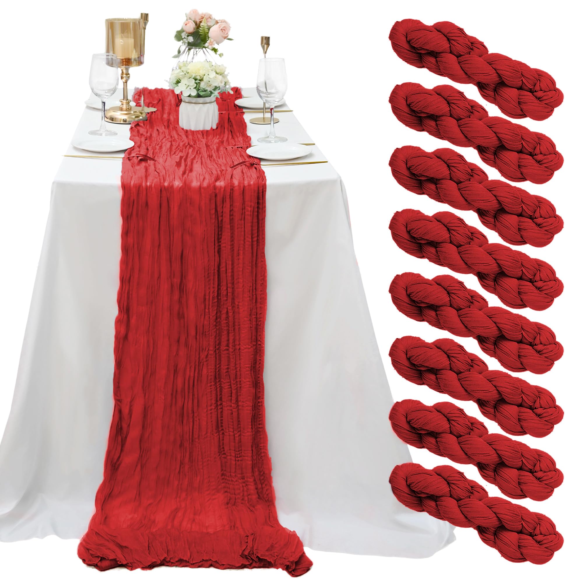 Amazon.com: 8 Pack Red Cheesecloth Table Runner 10Ft Gauze Cheese Cloth ...