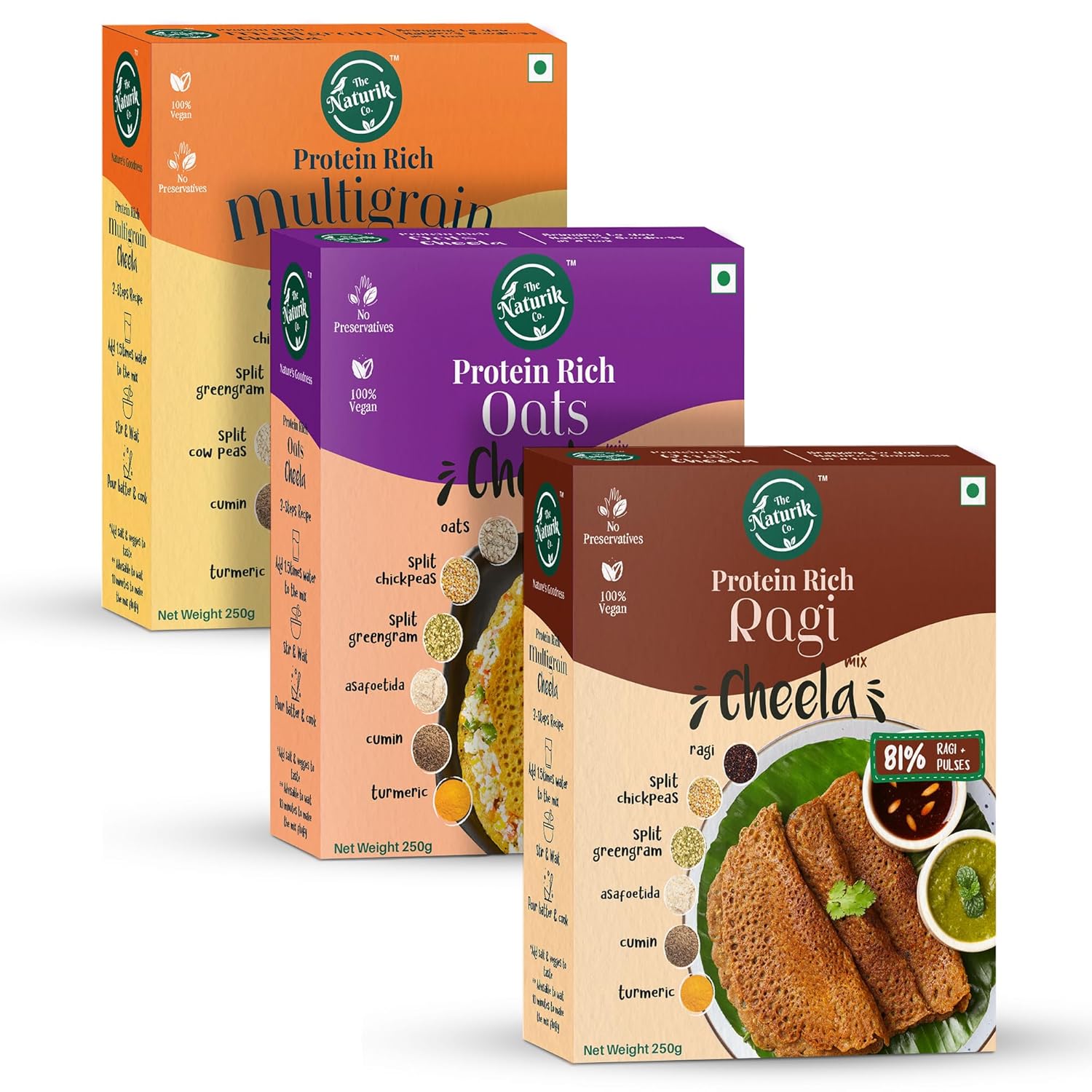 The Naturik Co Oats, Ragi & Multigrain Cheela Mix Combo - 250 gm (Pack ...