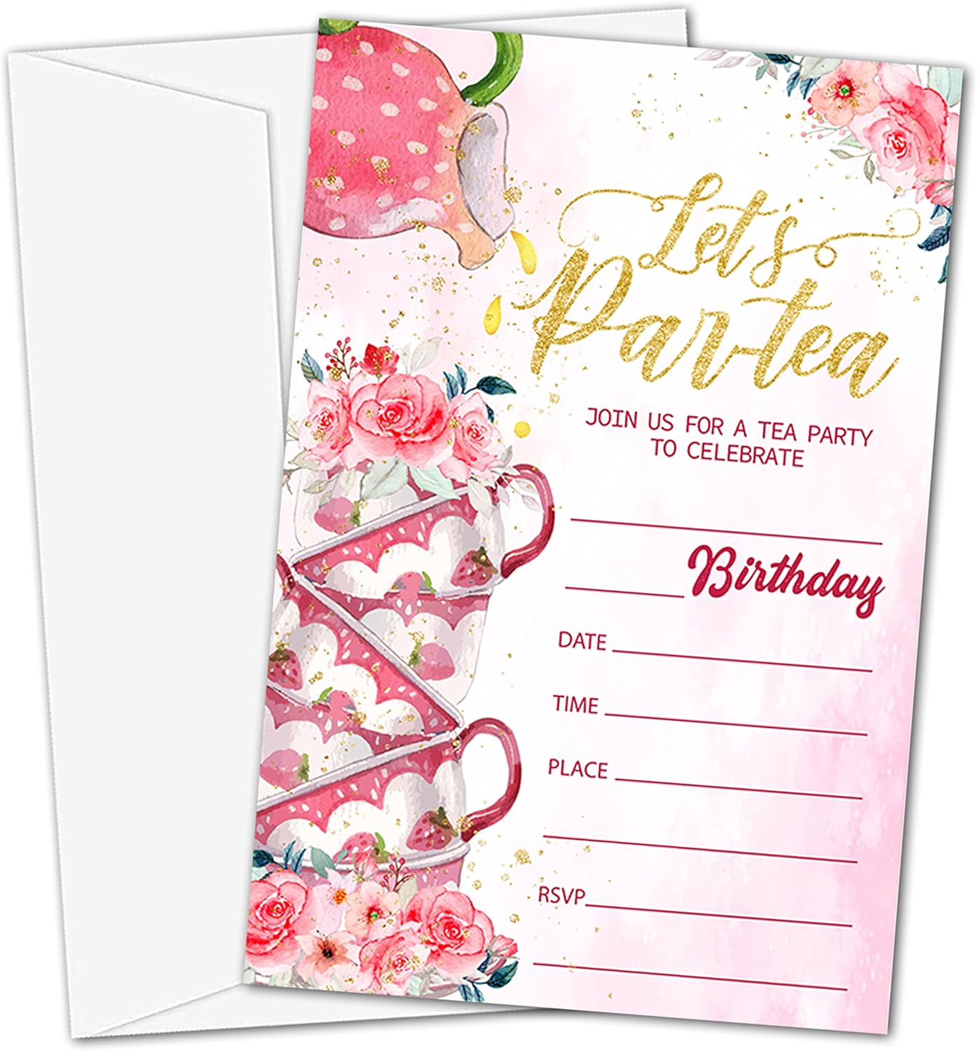 Amazon.com : Let's Par-Tea Birthday Invitation, Blush Floral Tea Party ...
